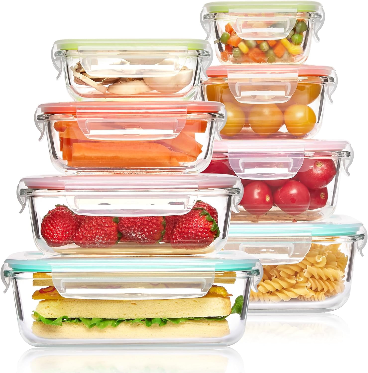 dxynlzq 8 Pack Glass Food Storage Containers with Airtight Lids Glass ...
