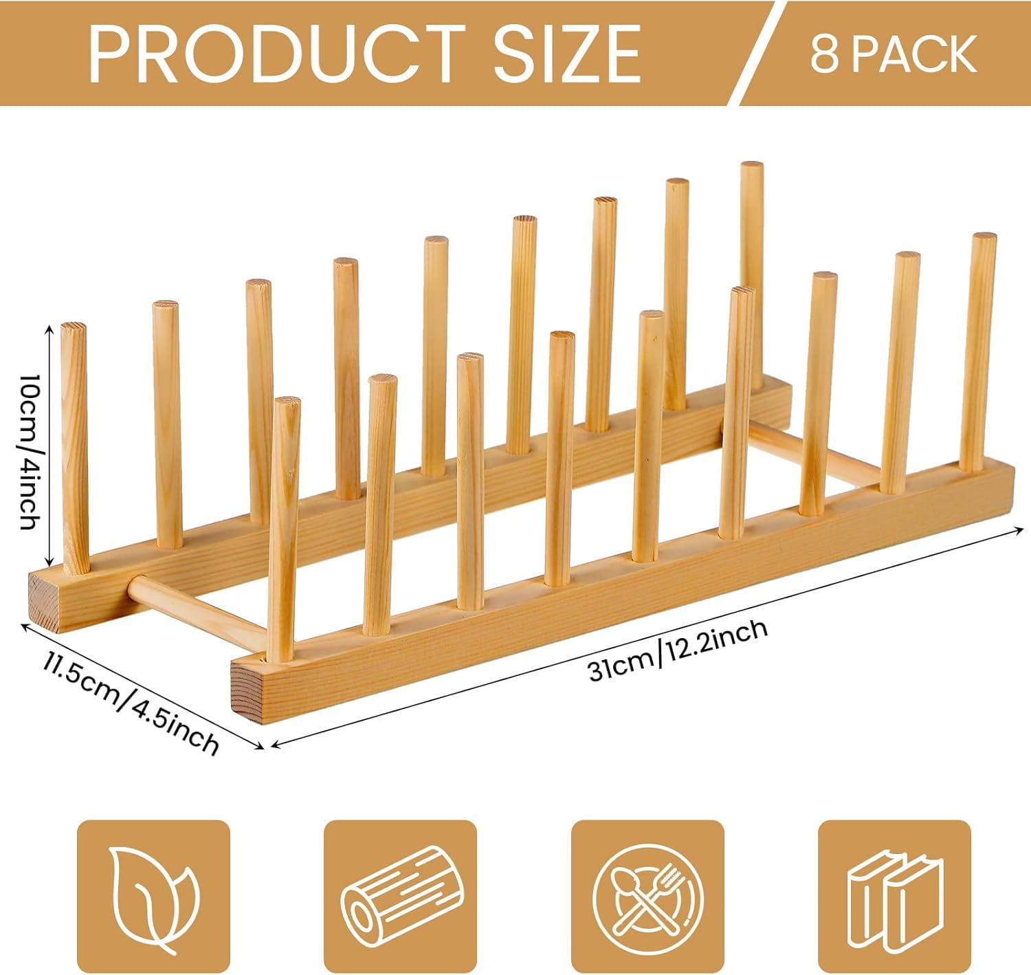 dxynlzq 8 Pcs Wooden Plate Rack Organizer for Cabinet 8 Slots Plate ...