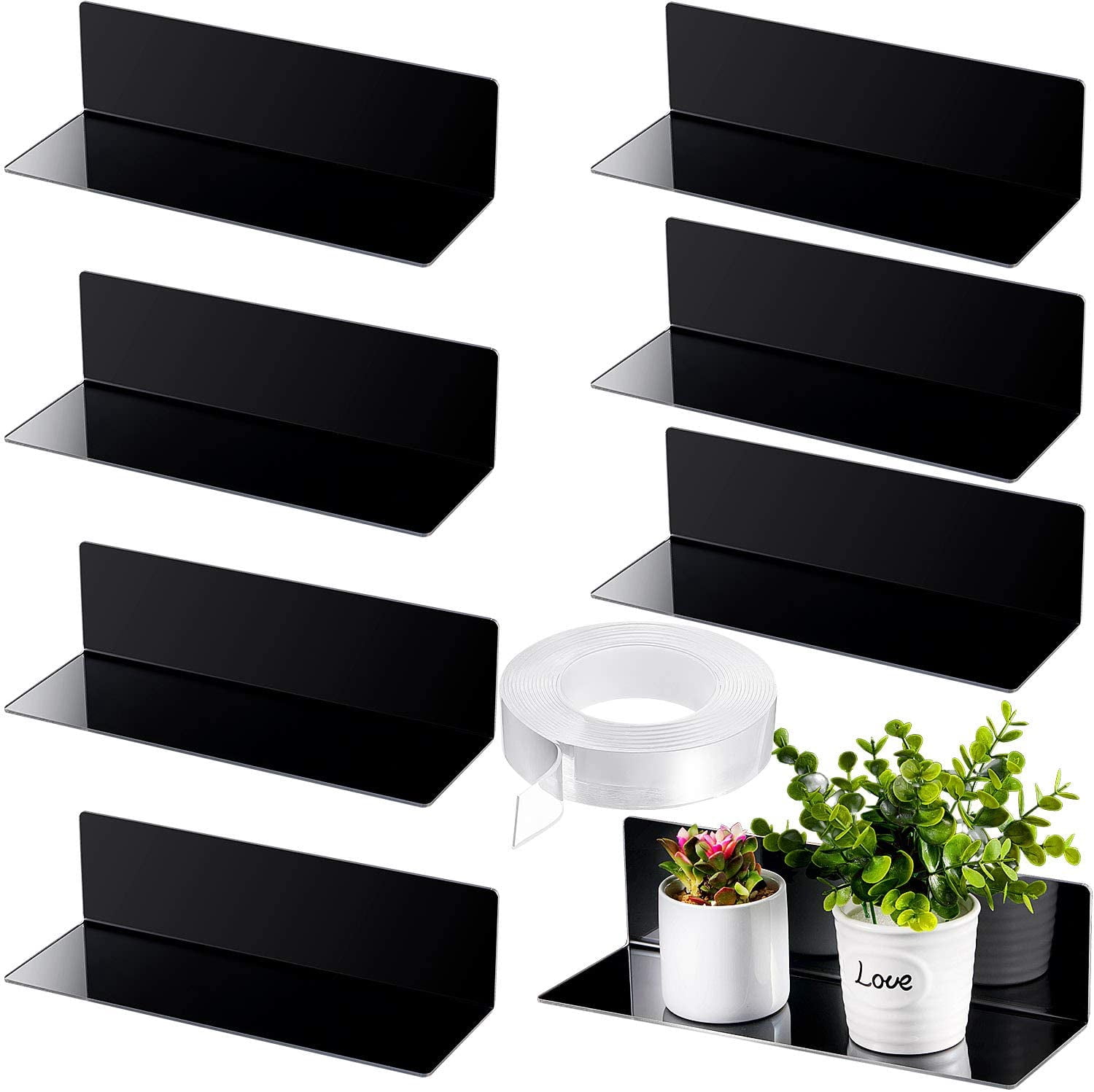 sasyxdc 8 Pieces Acrylic Floating Shelves 12 Inch Acrylic Wall Mounted ...
