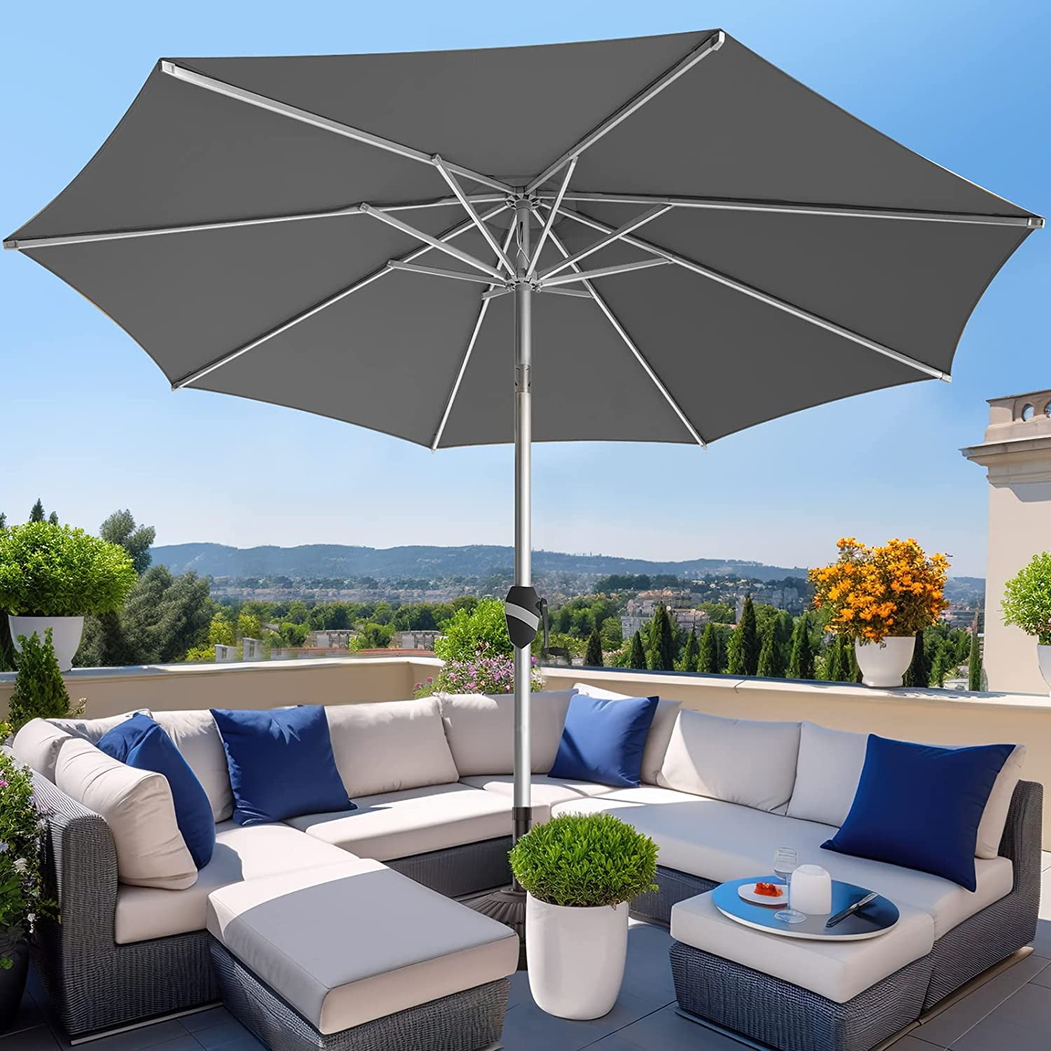 dxynlzq 9 FT Aluminum 5-YEAR Fade-Resistant Market Table with Push Button Tilt for Pool Deck ...