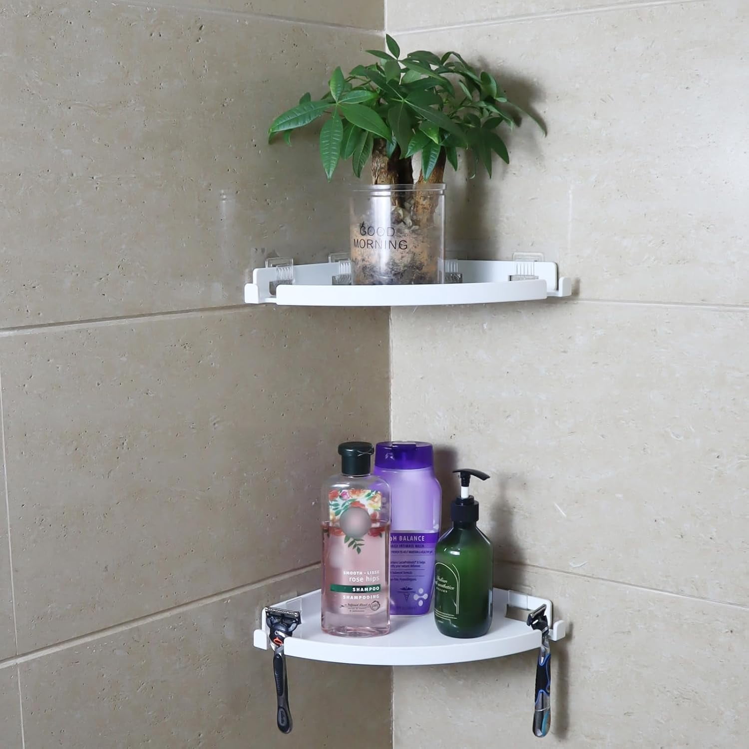 dxynlzq Acrylic Corner Shower Caddy Shelf with Hooks 2 Pack Adhesive ...