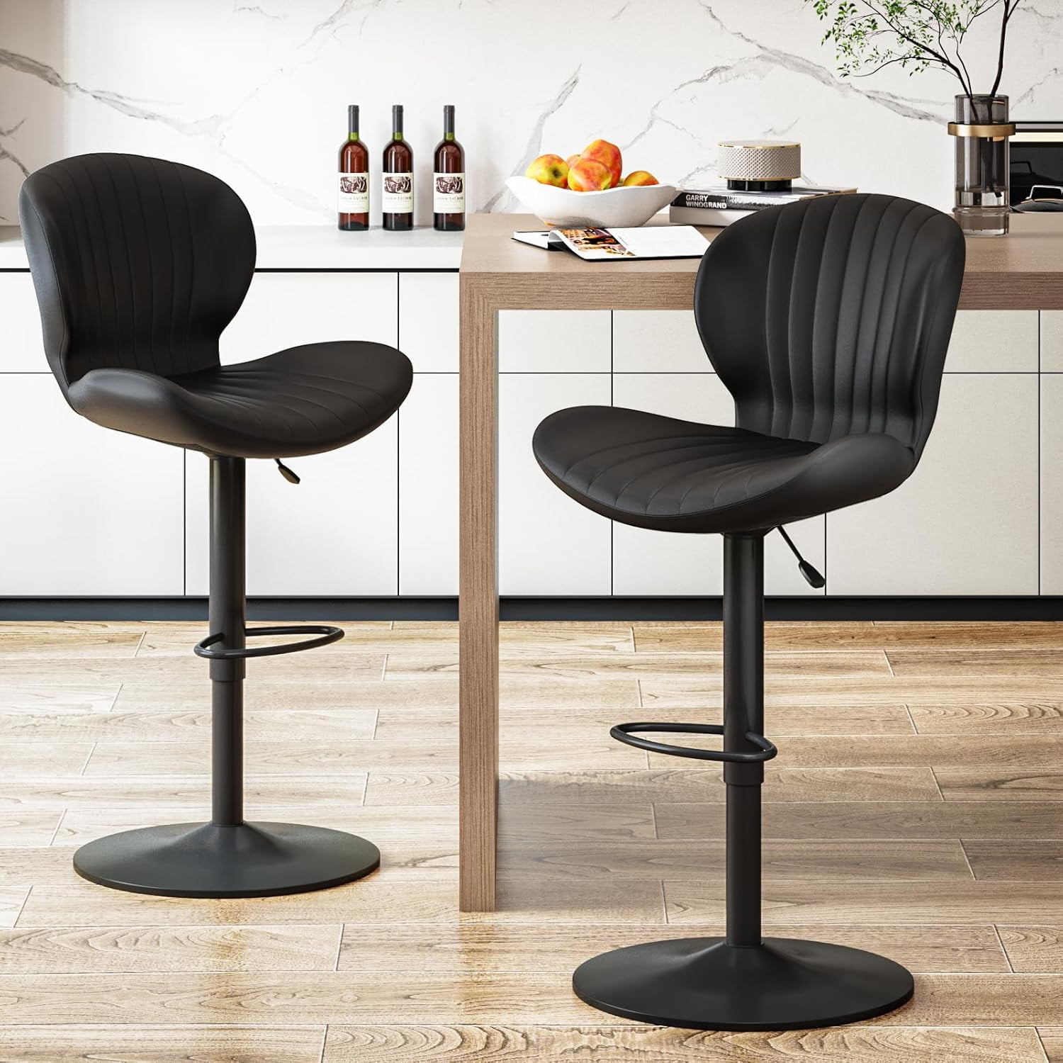 dxynlzq Adjustable Bar Stools Faux Leather Upholstered Swivel Counter ...