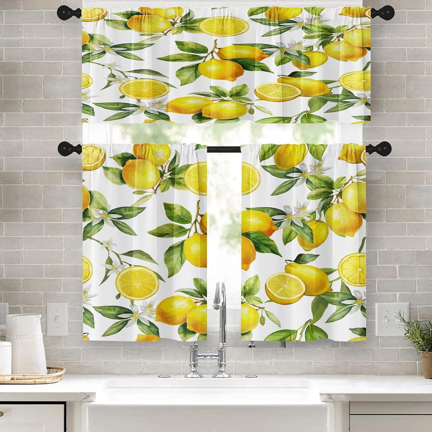 dxynlzq Apples Kitchen Window Curtains Valance and Tier Set 36 Inch ...
