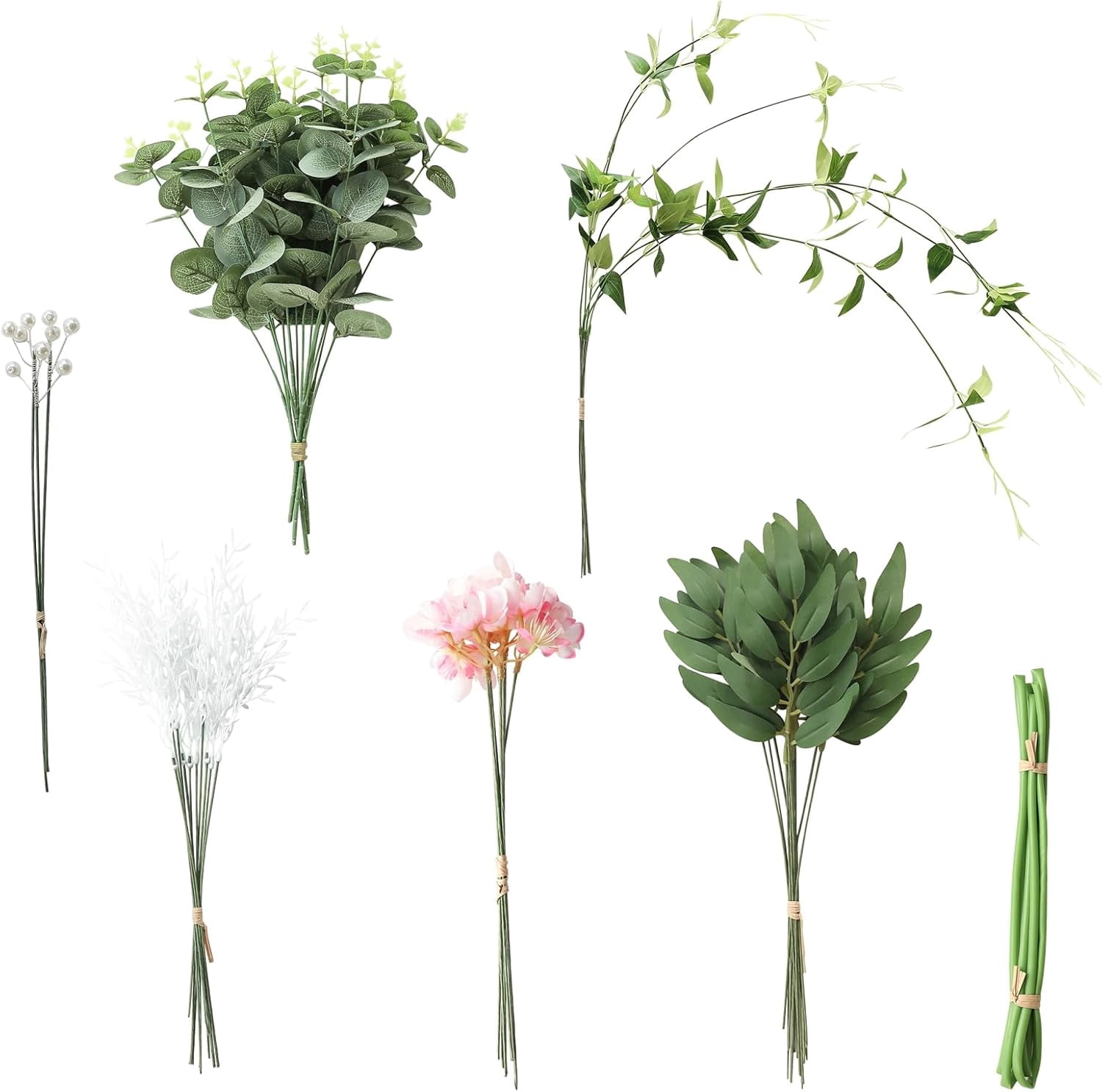 dxynlzq Artificial Greenery Stems Box Set 35pcs with 5 Kinds of Faux ...