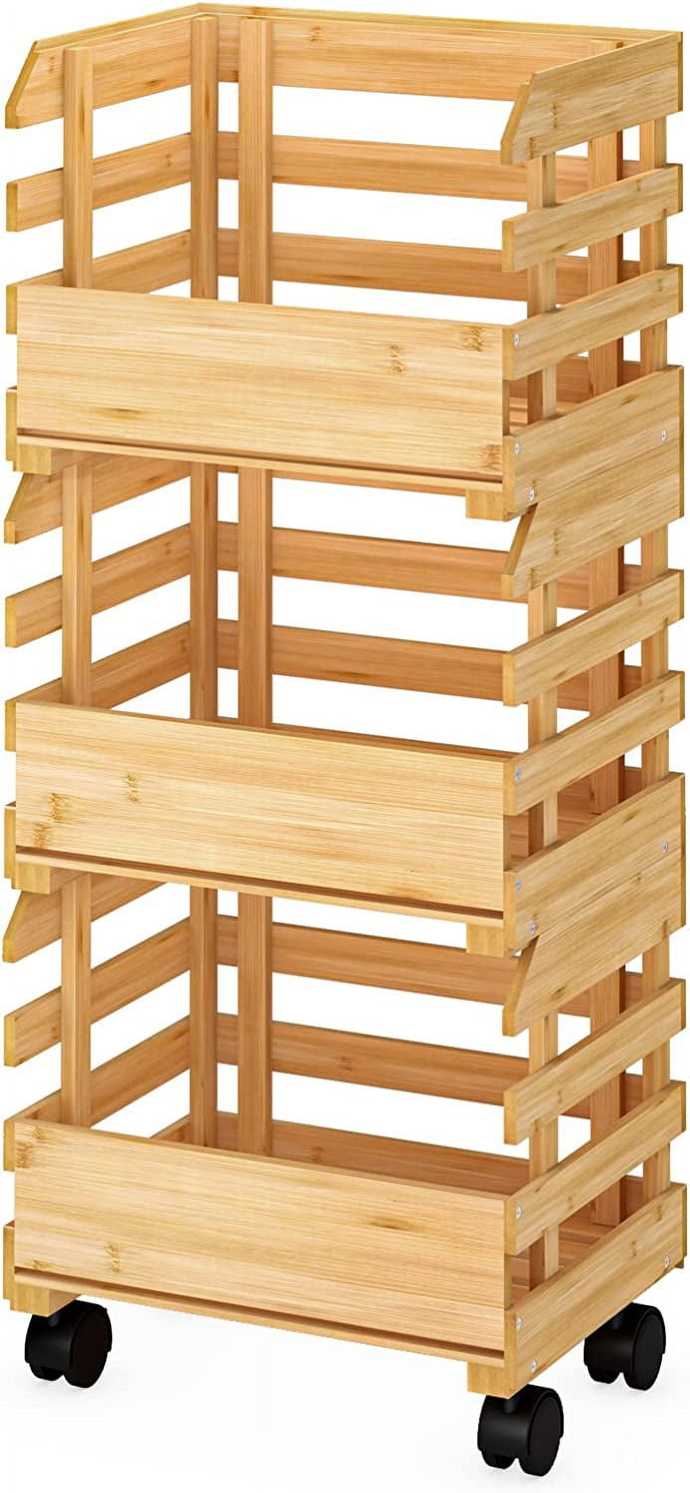dxynlzq Bamboo Fruit Basket Stand Potato and Onion Storage Cart 3-Tier ...