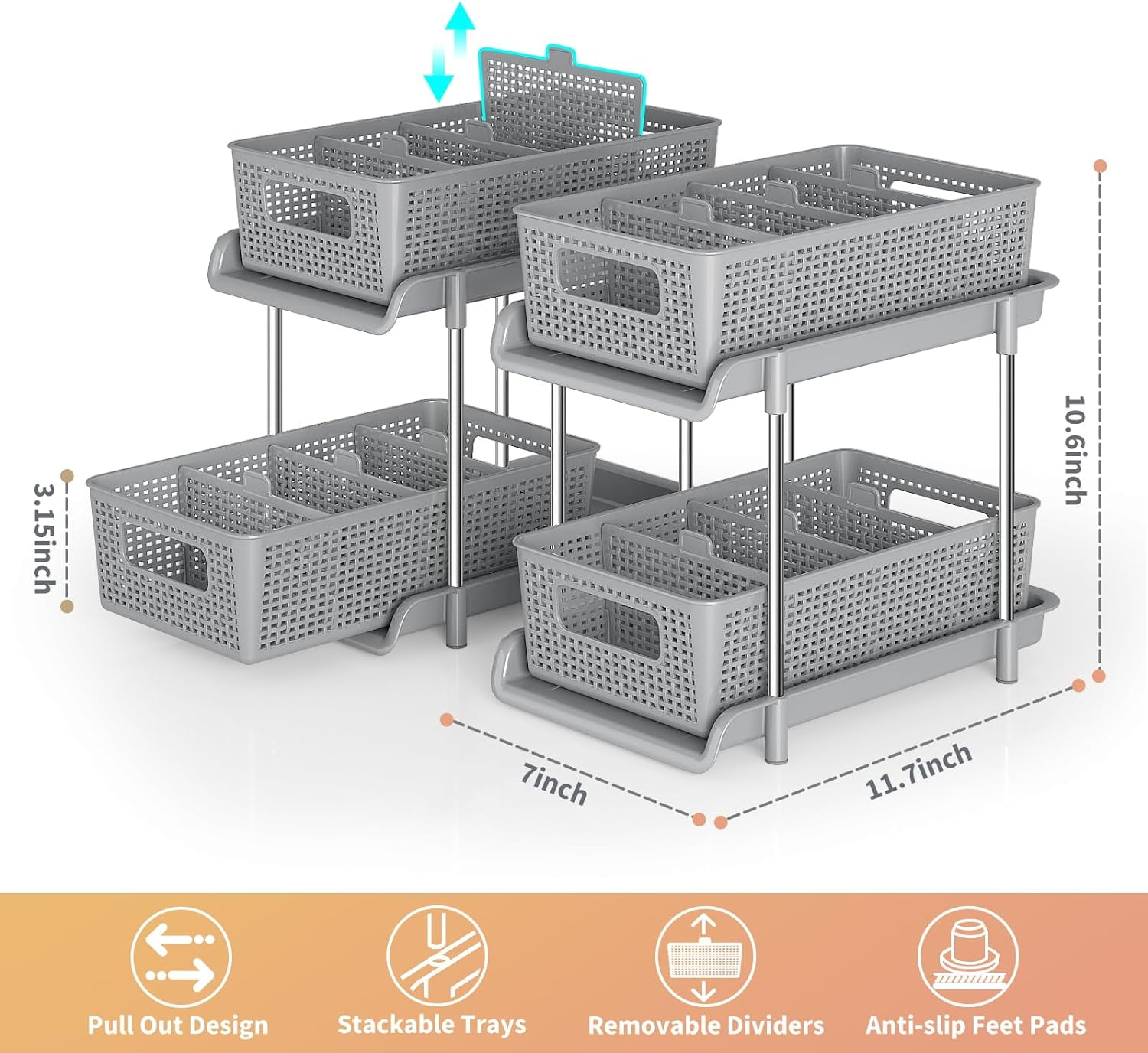 dxynlzq Bathroom Organizer with Dividers 2Pcs 2 Tier Stackable Under ...