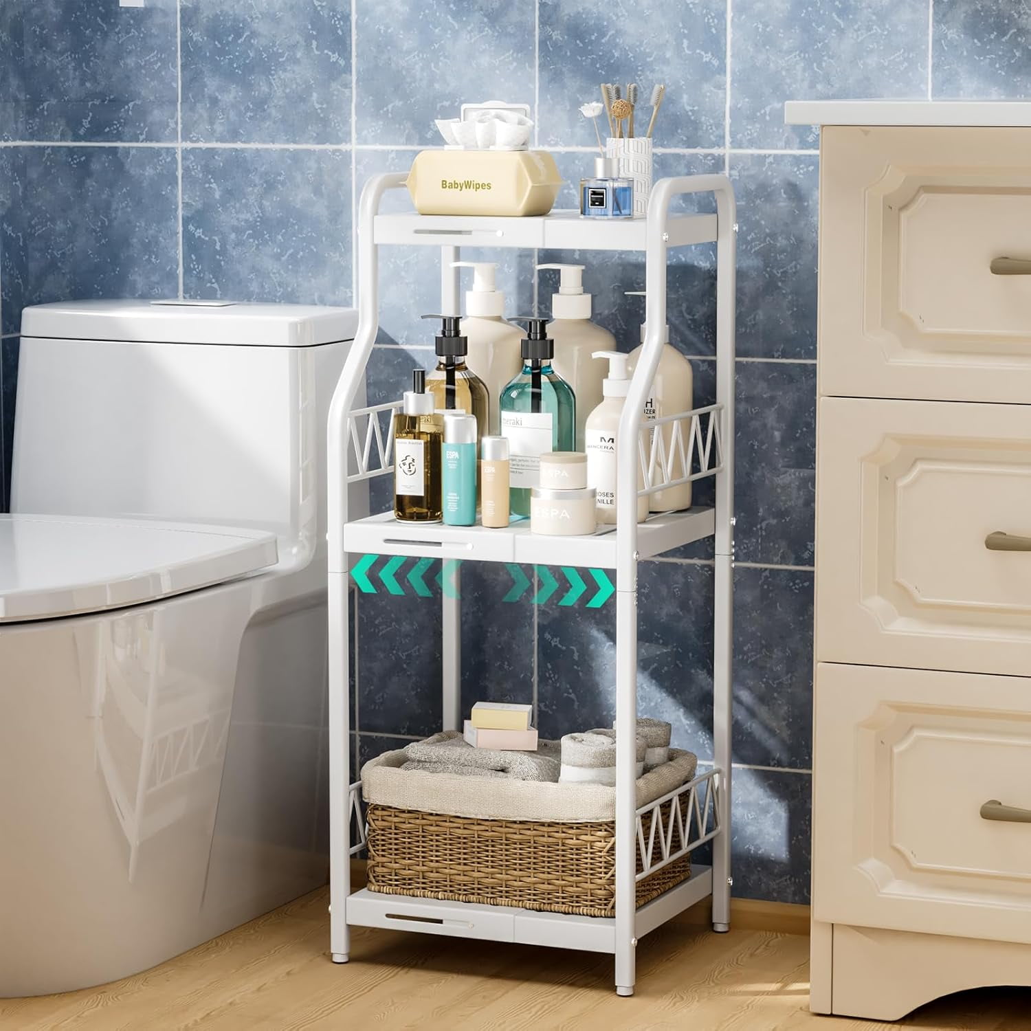 dxynlzq Bathroom Shelf Unit Organizer - 3 Tier Expandable Narrow Shelf ...