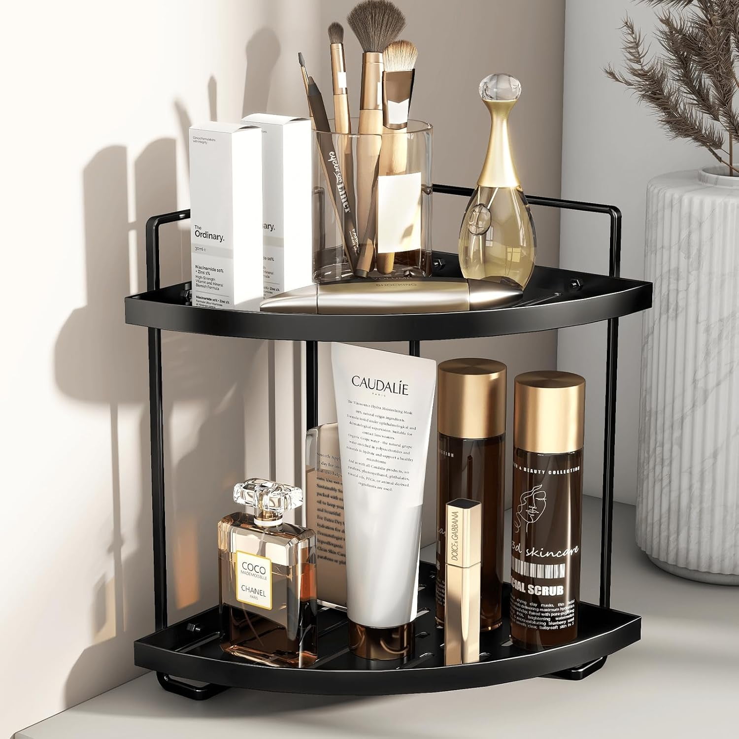 dxynlzq Black Corner Shelf Bathroom Counter Organizer 2-Tier Bathroom ...