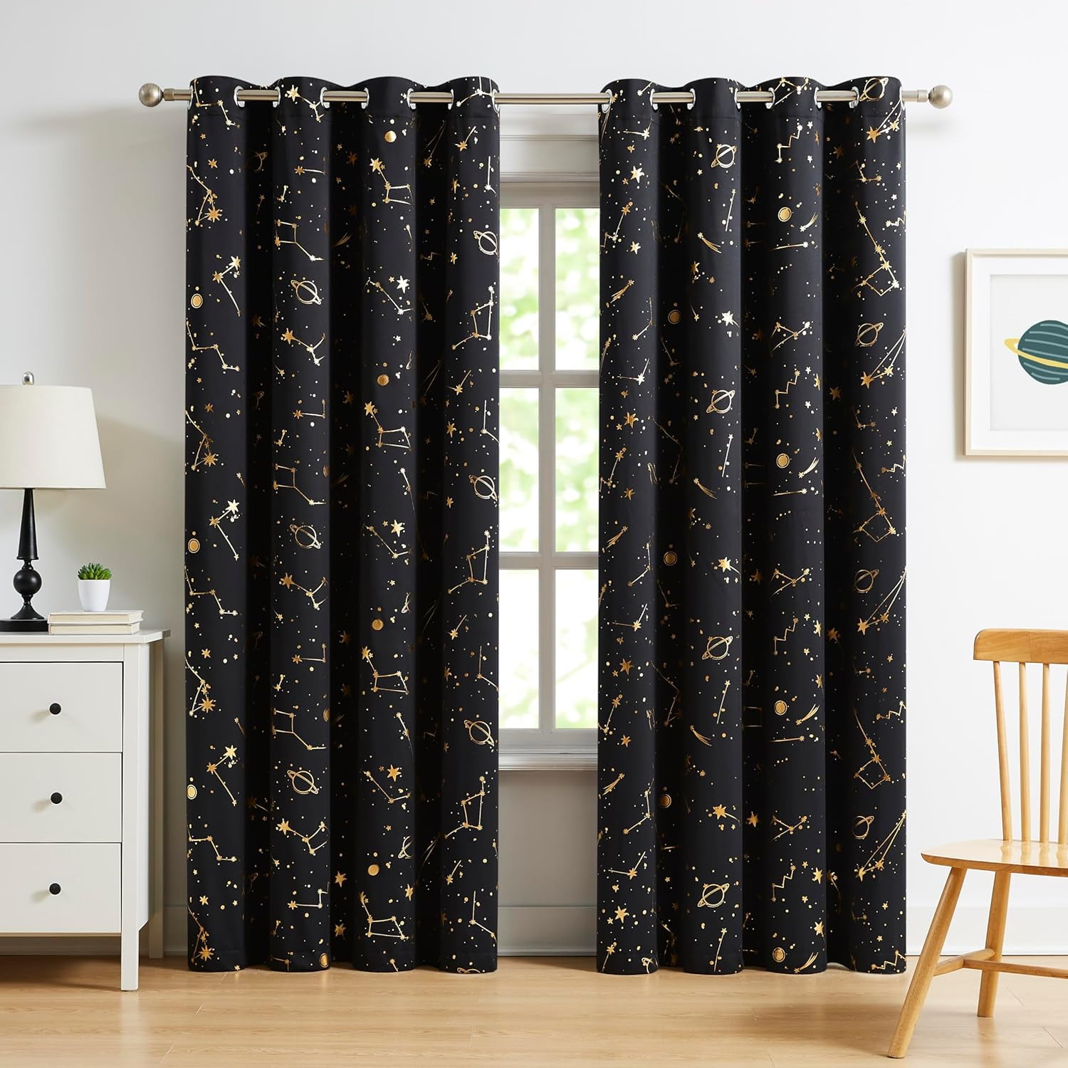 dxynlzq Black Full Blackout Window Curtains Stellar Metallic Noise ...