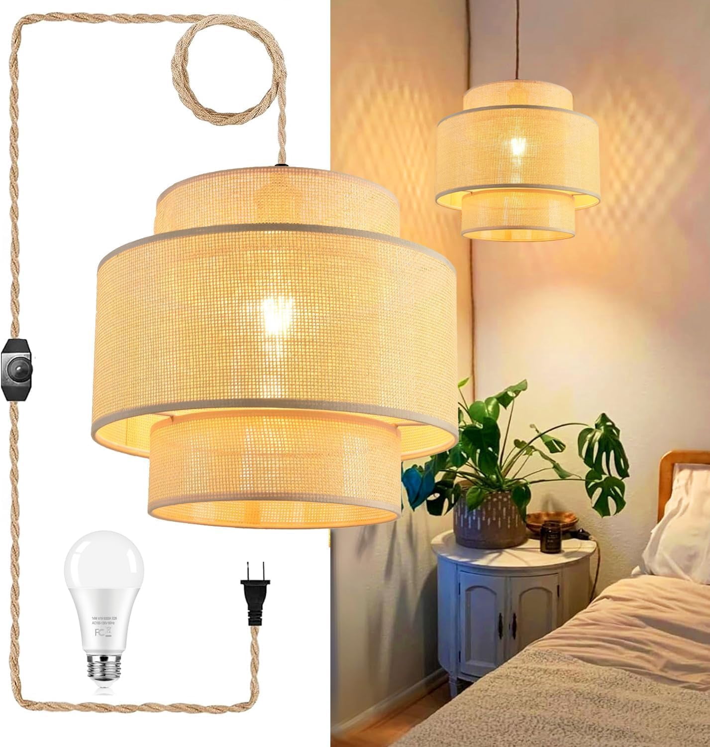dxynlzq Boho Plug in Pendant Light Hanging Light with Plug in Cord ...
