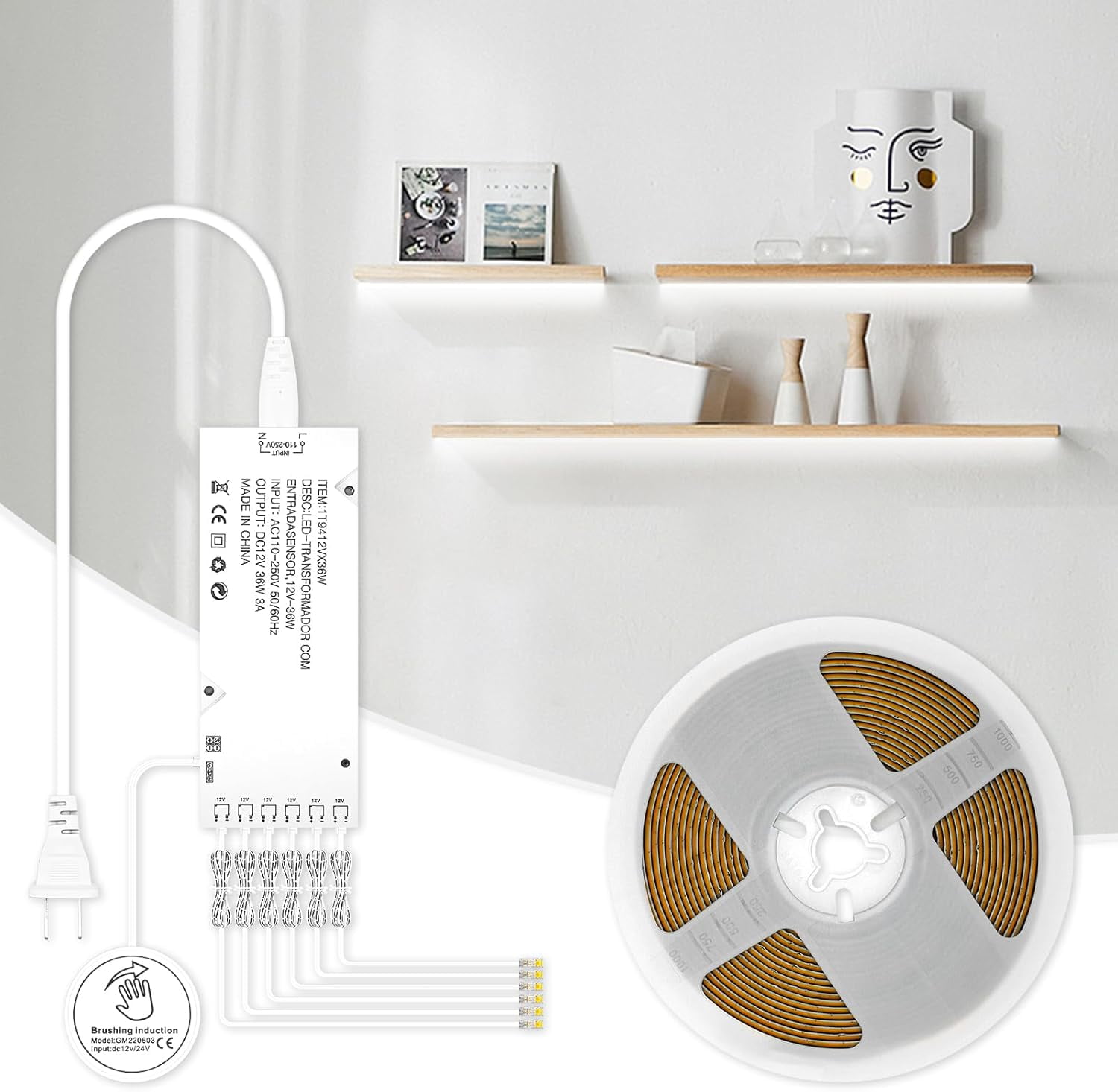 dxynlzq Under Cabinet Led Light Strip kit Diffused Power with 6 Output ...