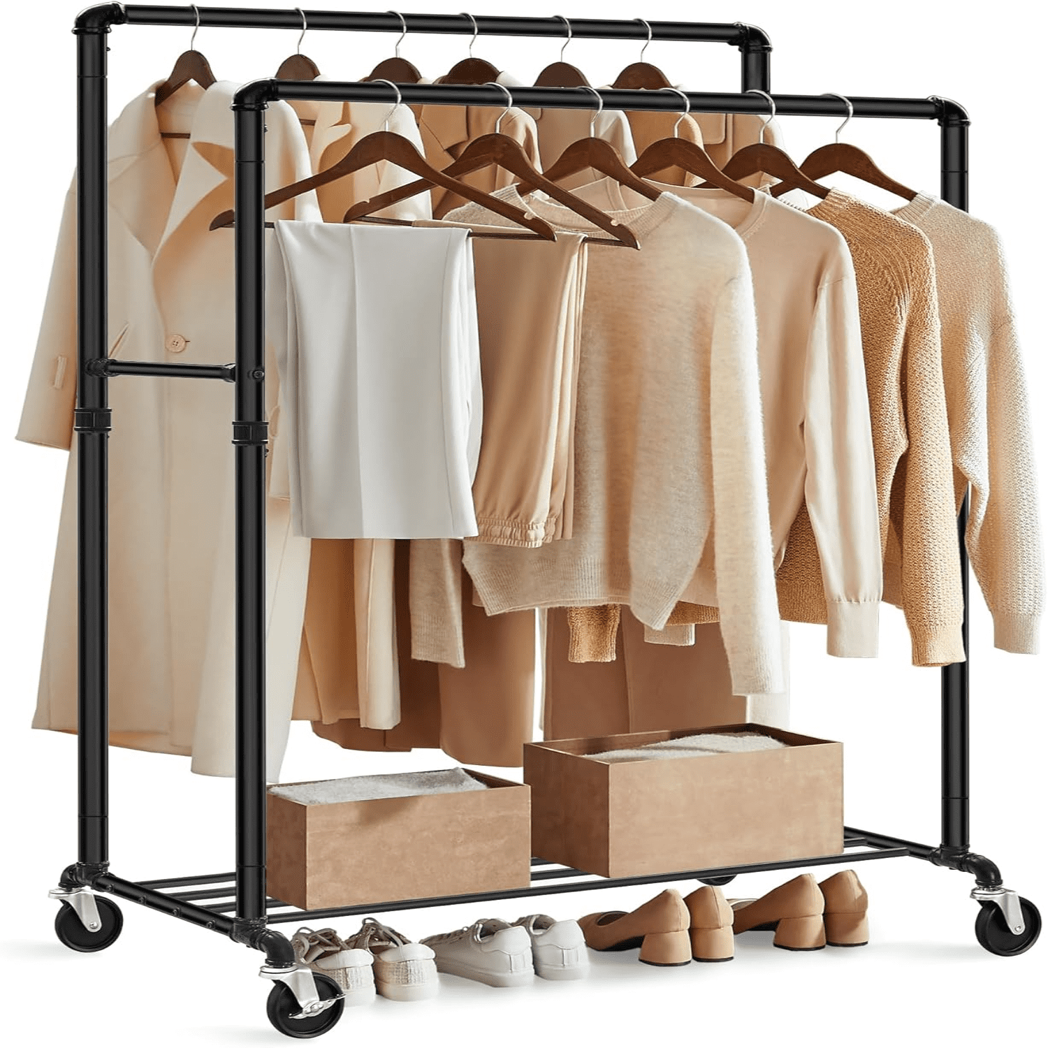 dxynlzq Clothes Rail on Wheels Clothes Rack for Bedroom Heavy-Duty ...