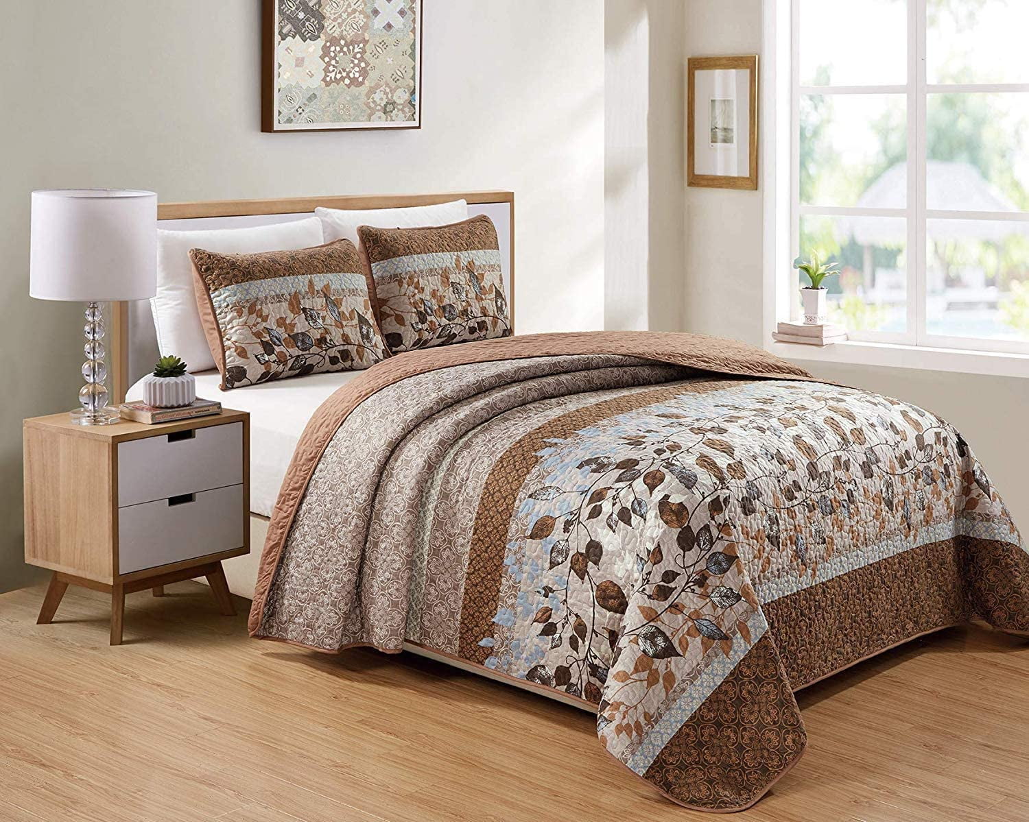 dxynlzq Collection Quilted Reversible Coverlet Bedspread Set Floral ...