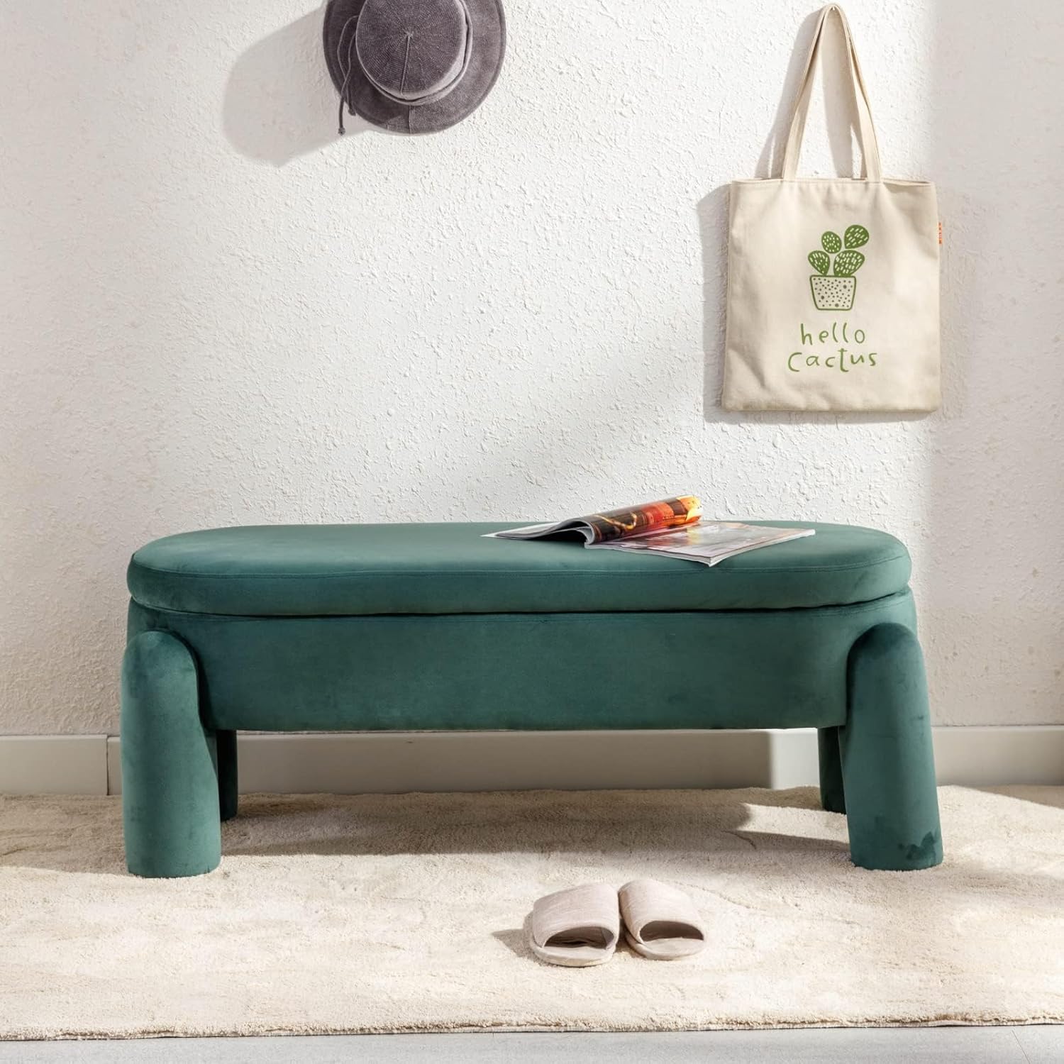 dxynlzq Cute Velvet Shoe Bench with Storage Upholstered 45" Wide ...