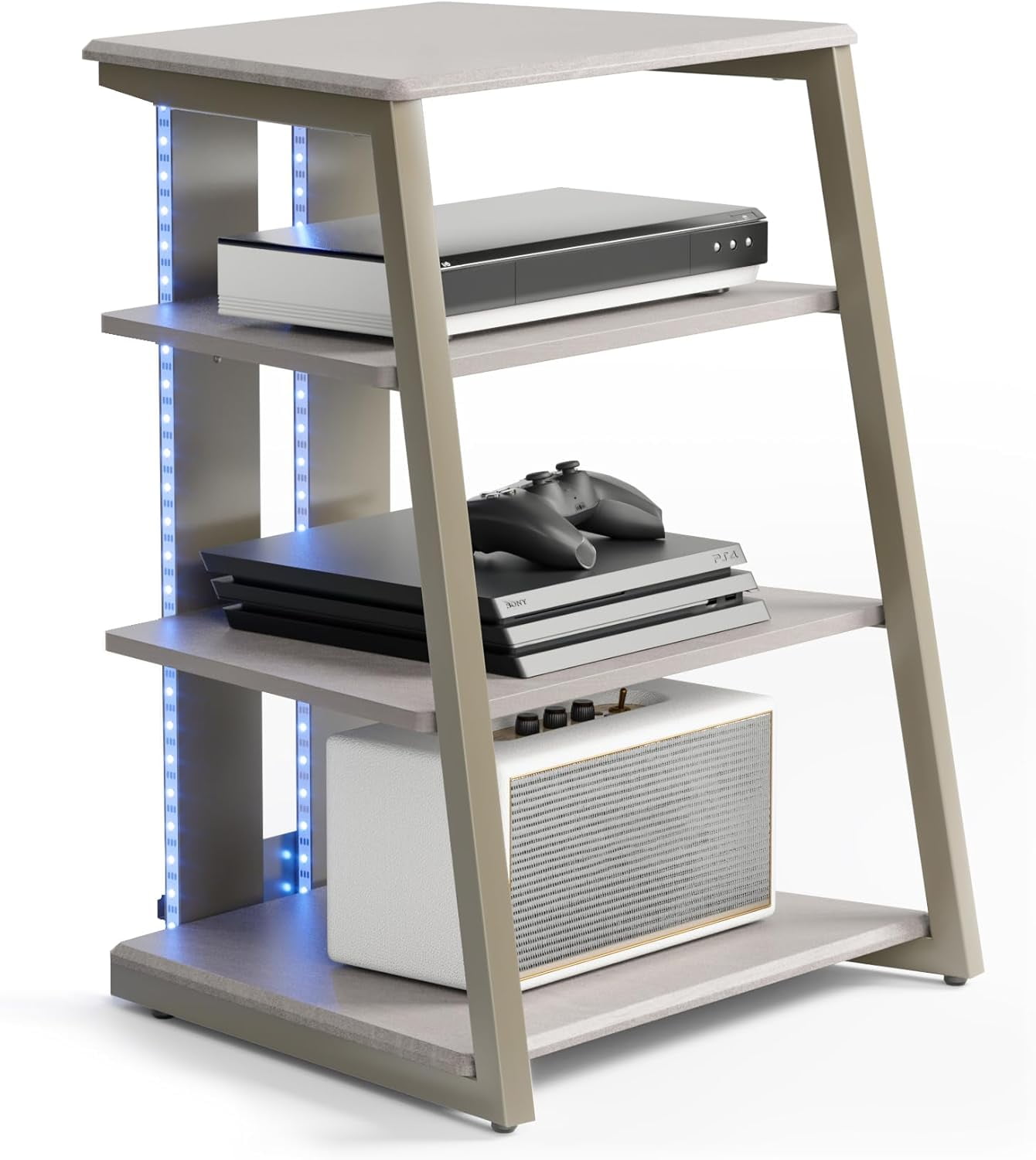 dxynlzq Design 4-Tier AV Media Stand with LED Lights Wooden Stereo ...