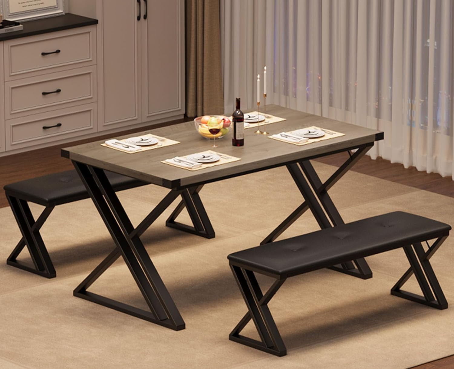 dxynlzq Dining with 2 Benches Set for 4 Breakfast Dinette with ...