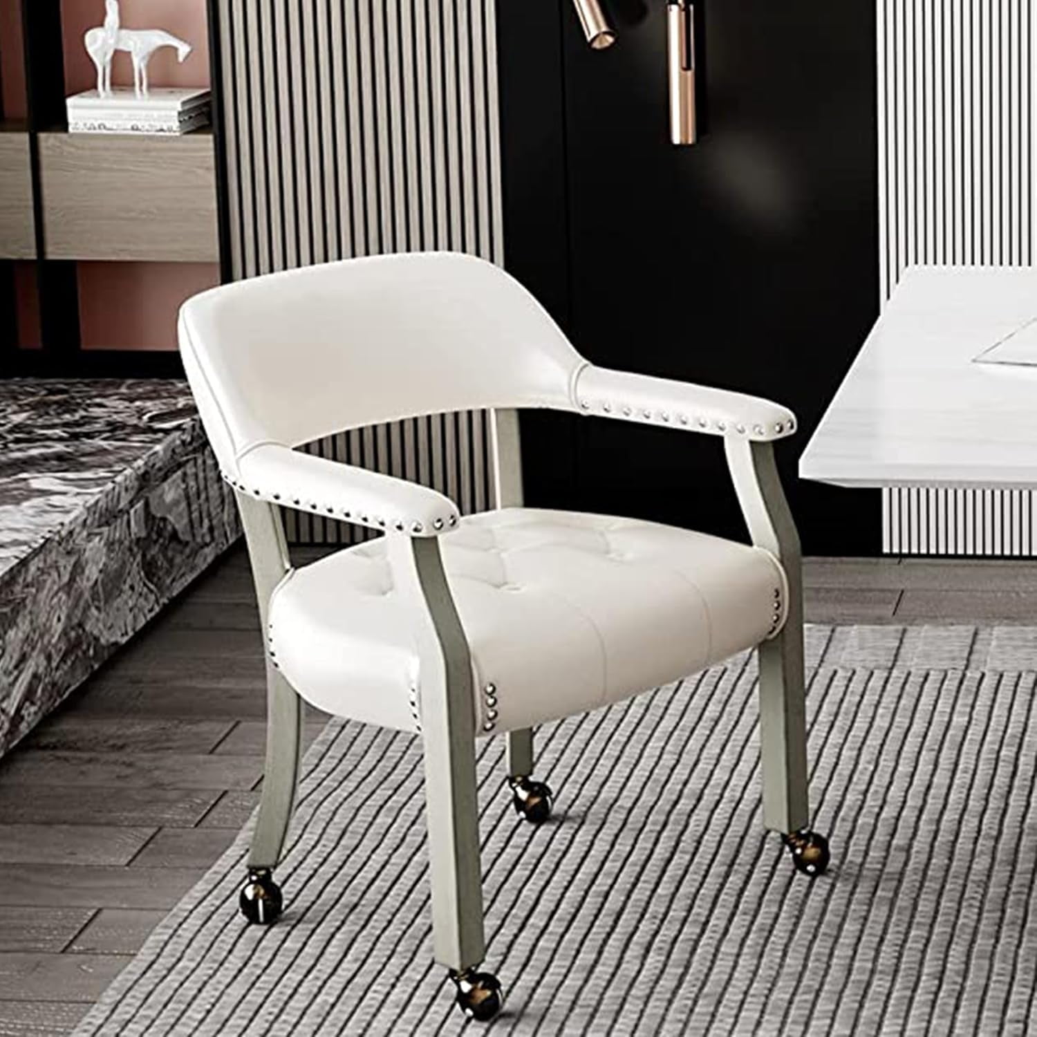 dxynlzq Dining Chair with Casters Captain's Chairs with Rollers Dinette ...