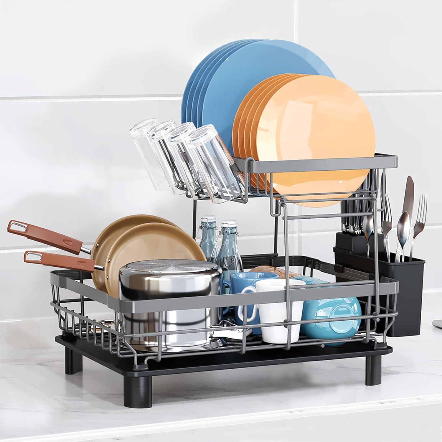 chdqwer Dish Drying Rack Over The Sink Drainer with Drainboard Utensil ...