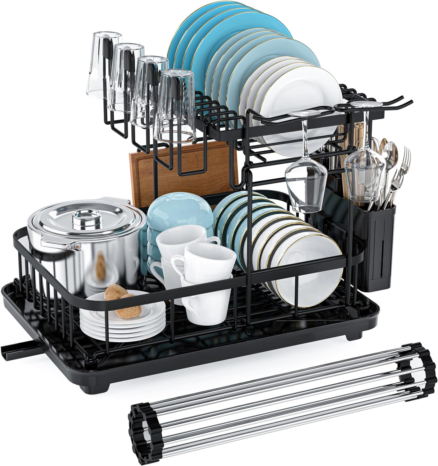 dxynlzq Dish Drying Rack with Roll Up Over Sink Dish Racks 2 Tier Large ...