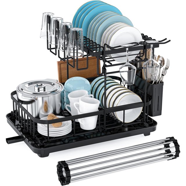 dxynlzq Dish Drying Rack with Roll Up Over Sink Dish Racks 2 Tier Large ...