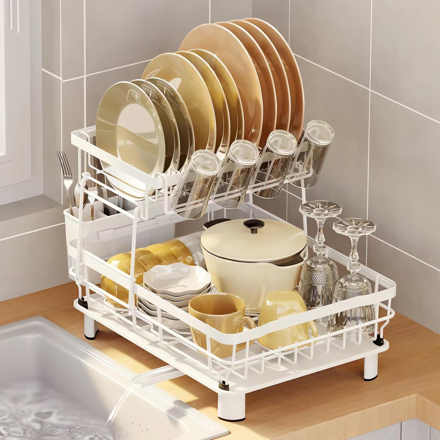 dxynlzq Dish Drying Rack Space Saving & Durable Rust-Proof Large 2 Tier ...
