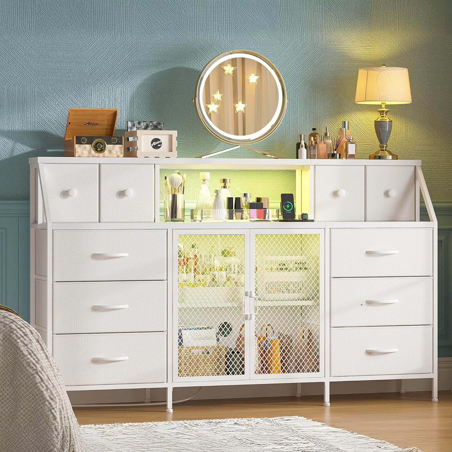dxynlzq Dresser for Bedroom 10 Drawer Dresser with LED Light & Power ...