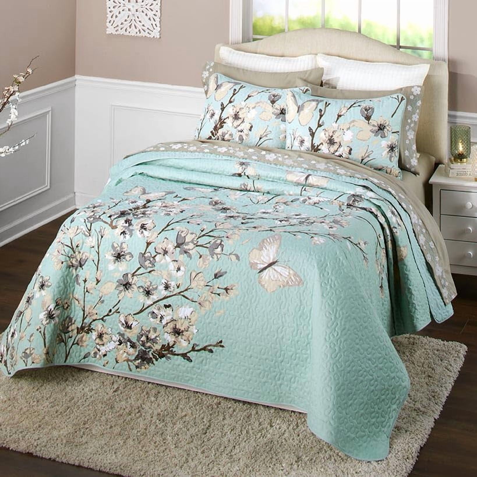 dxynlzq Embroidered Cherry Quilt Set with Shams - King - 3 Pieces ...