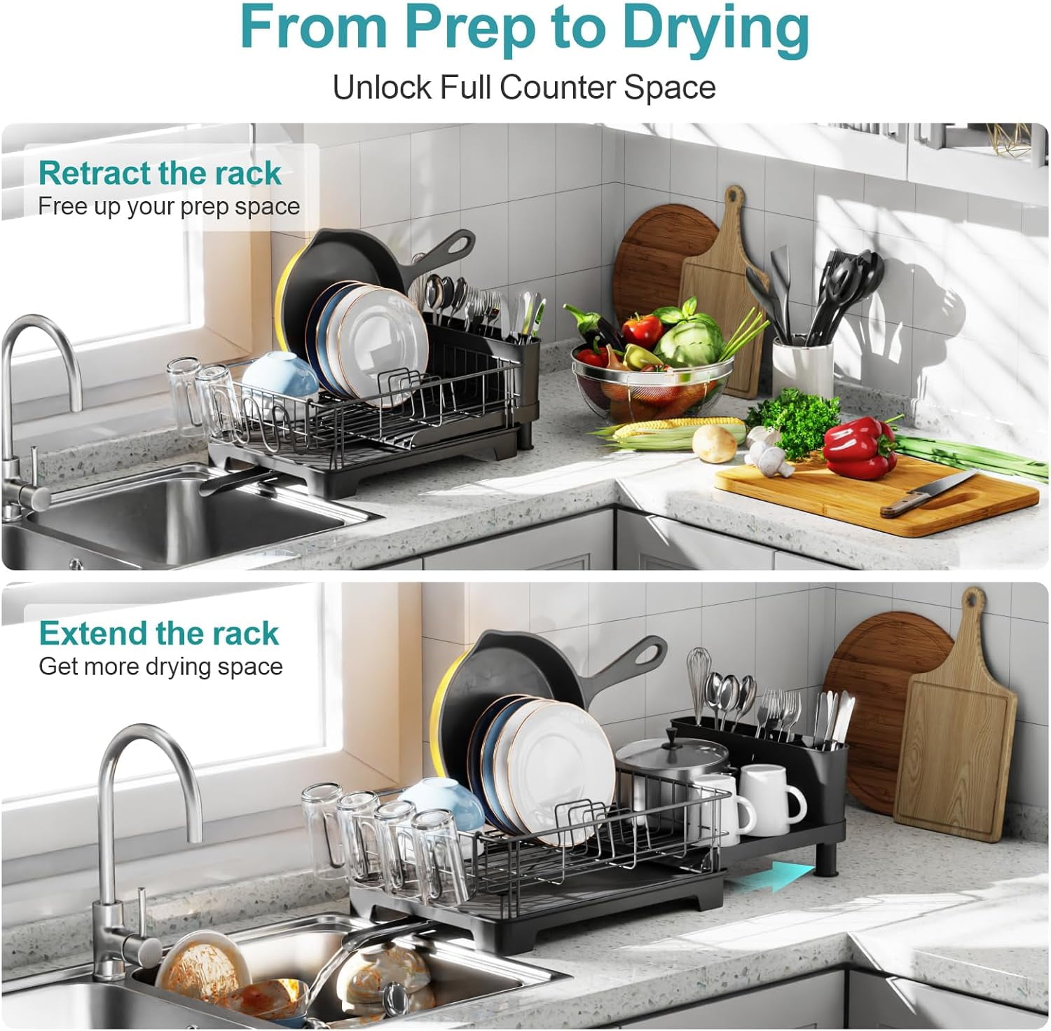 dxynlzq Expandable Dish Drying Rack - Large Dish Racks for Kitchen ...