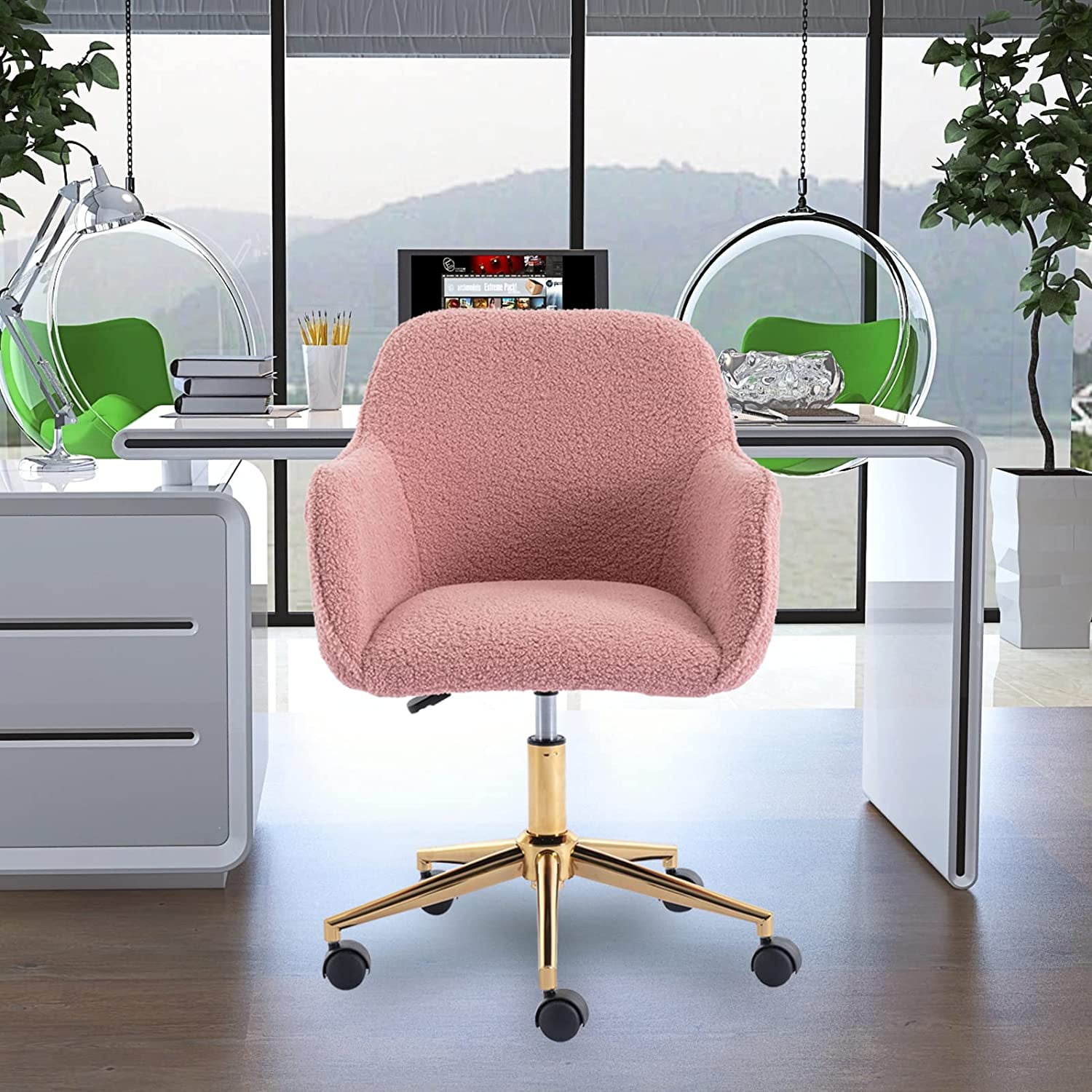 Faux Fur Chair Adjustable Swivel Chair for Living Room Cute Chair for ...