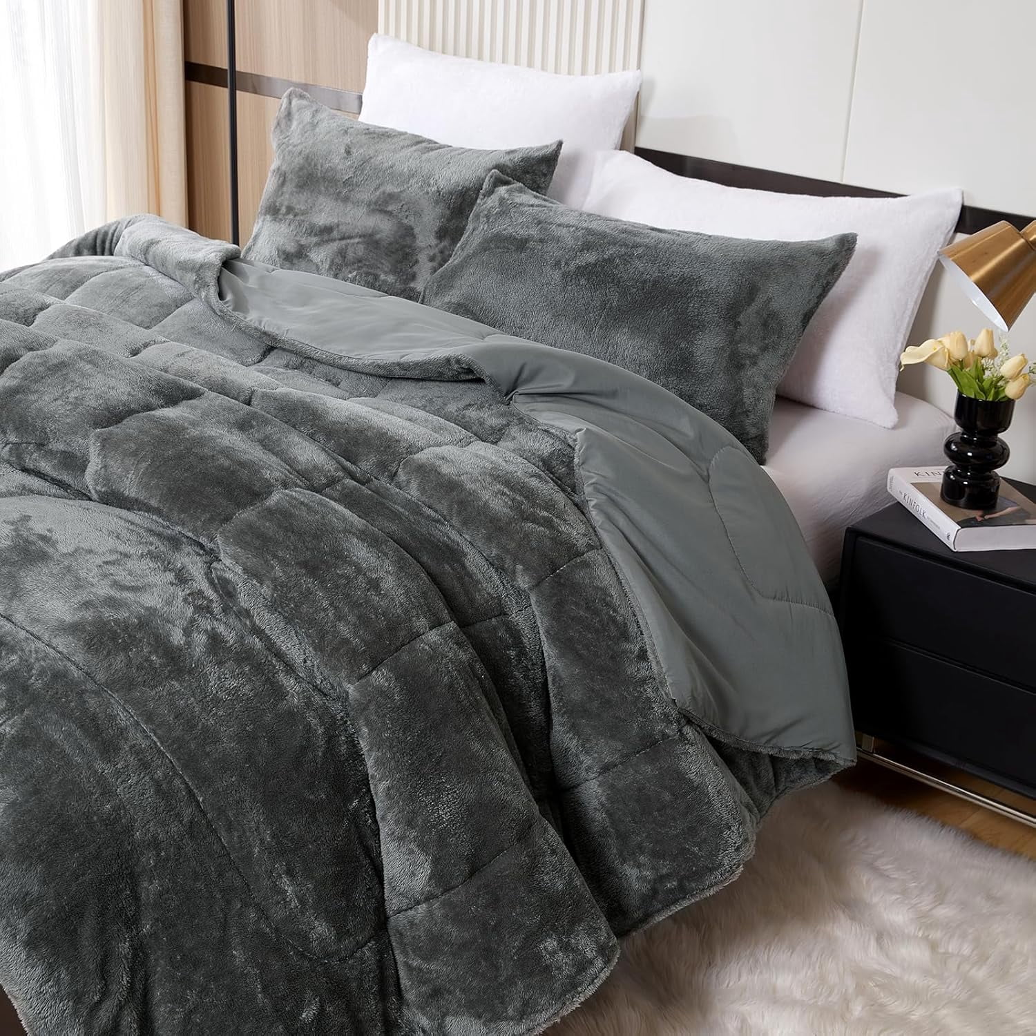 dxynlzq Faux Fur Comforter Set King Size Luxury Ultra Soft Fuzzy ...