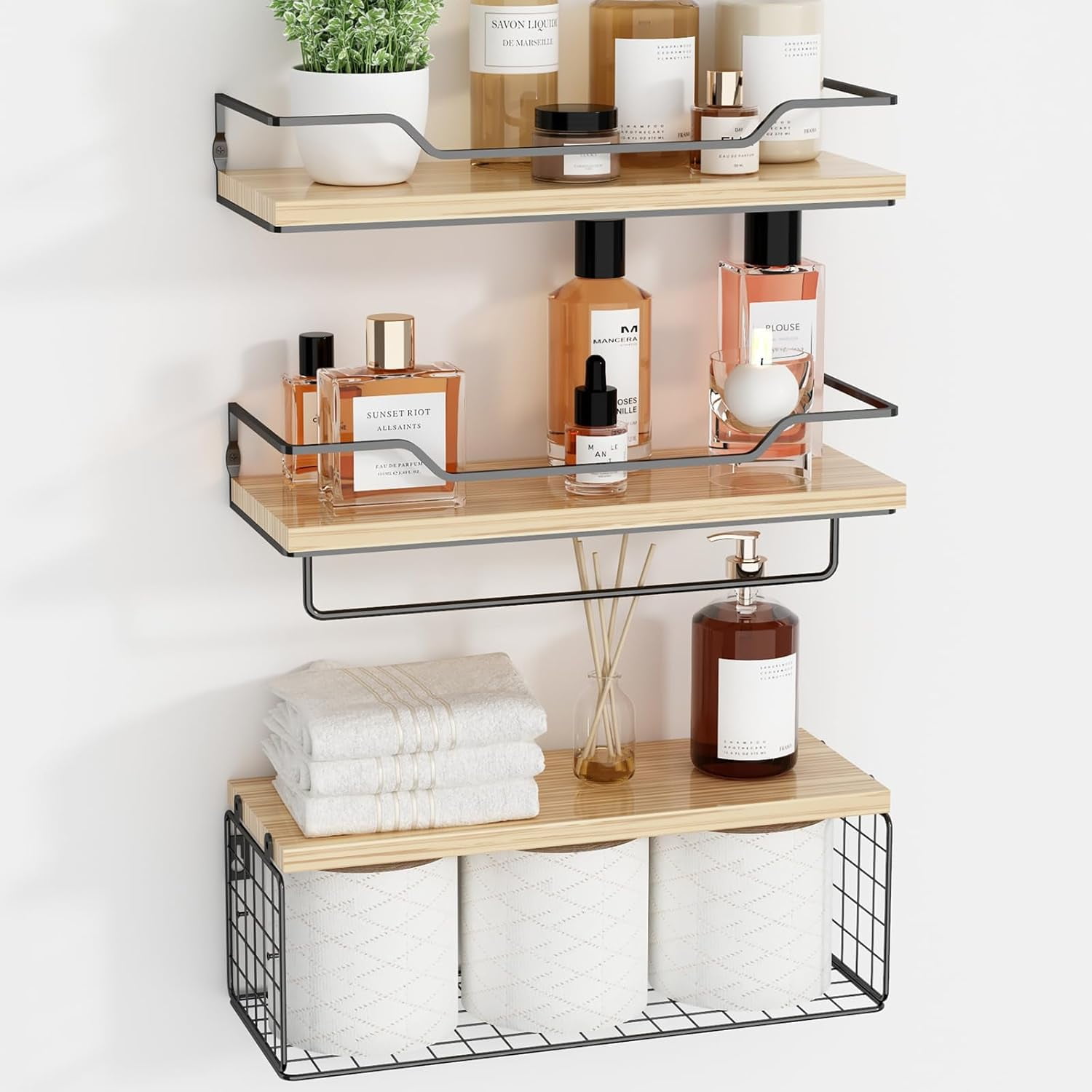 dxynlzq Floating Shelves Wall Mounted Wood Bathroom Shelf Over Toilet ...