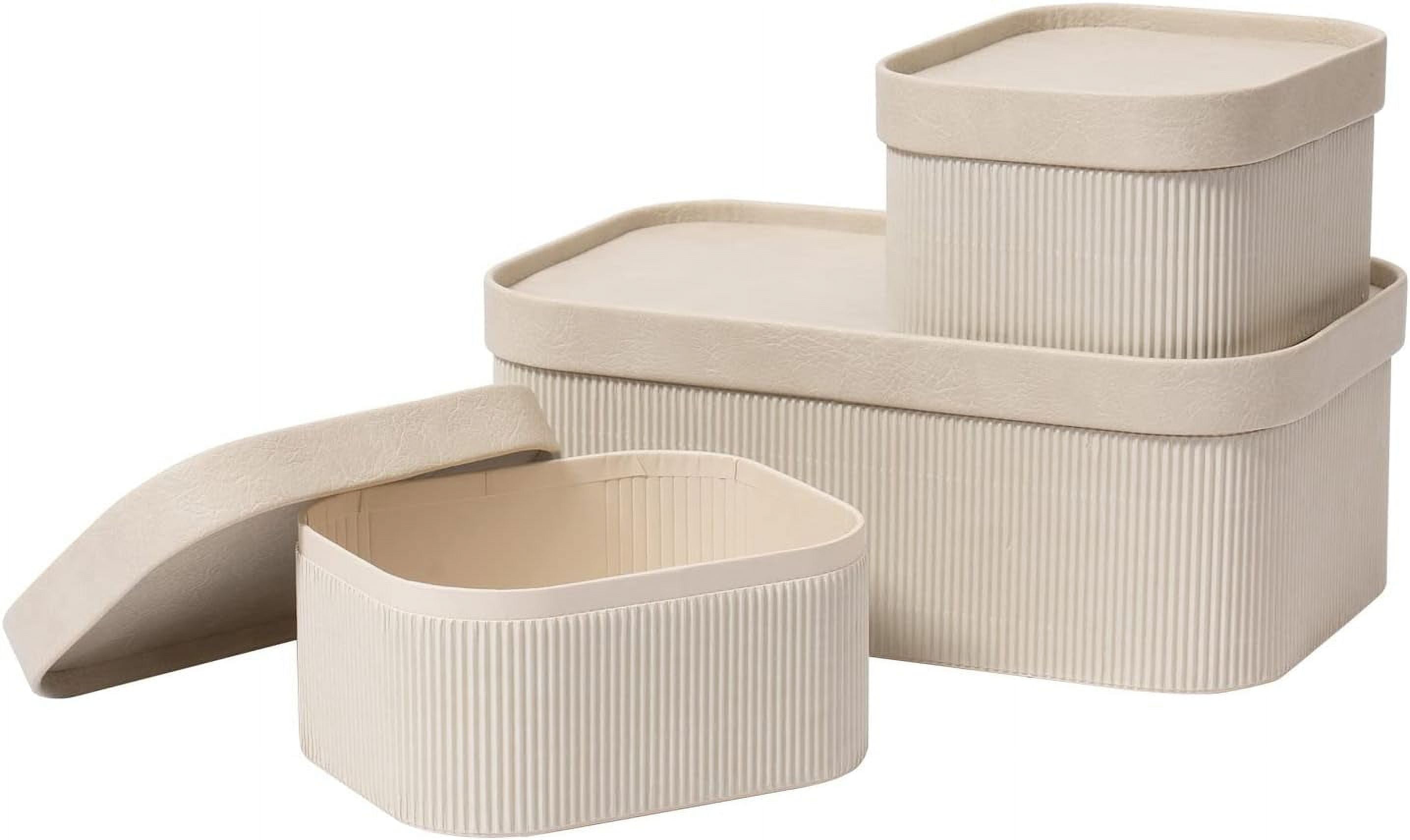 dxynlzq Fluted Cardboard Storage Baskets with Leather-Like Lids Sturdy ...