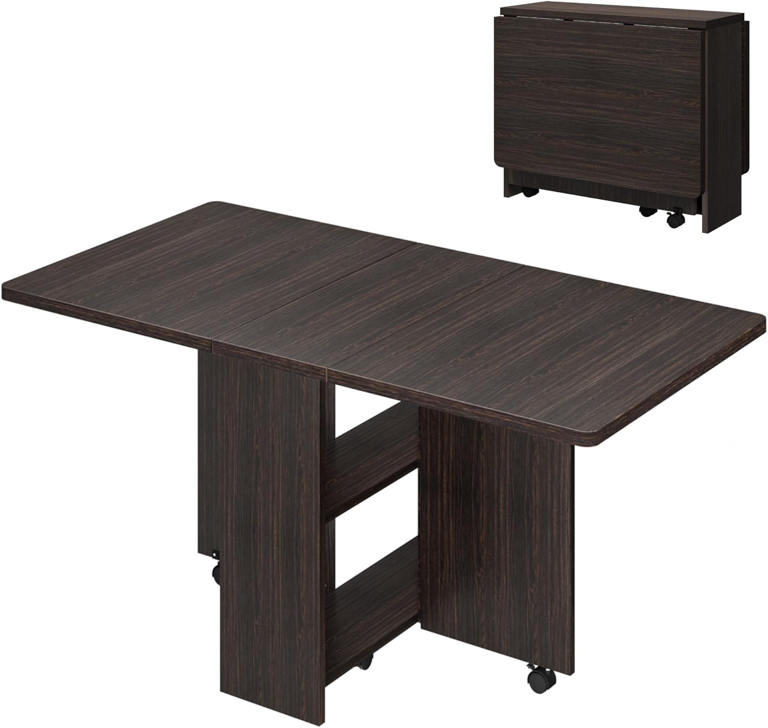 dxynlzq Folding Dining Dinner with Wheels and 2-Layer Storage Shelf ...
