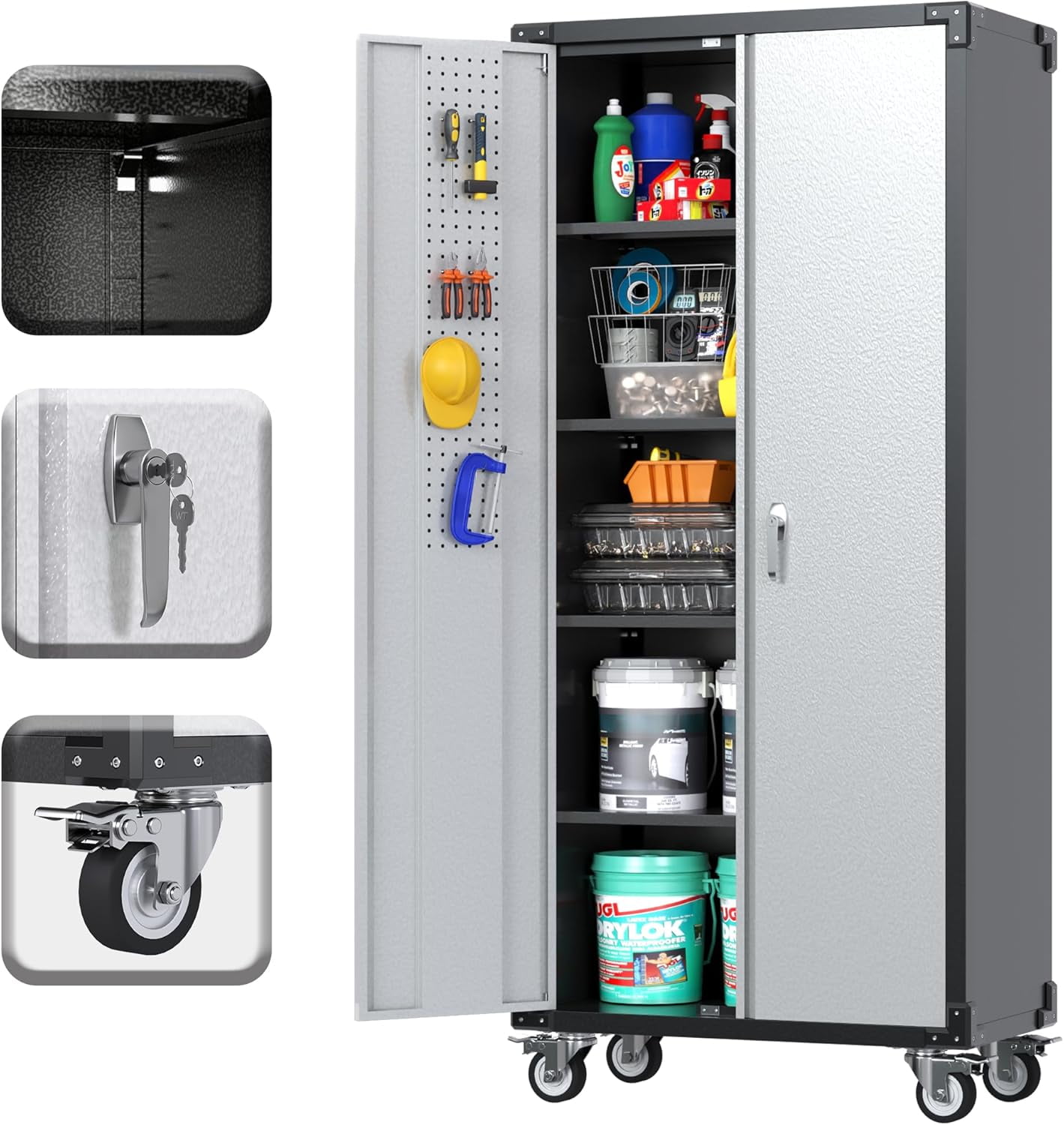 dxynlzq Garage Storage Cabinets with Wheels Metal Storage Cabinet with ...