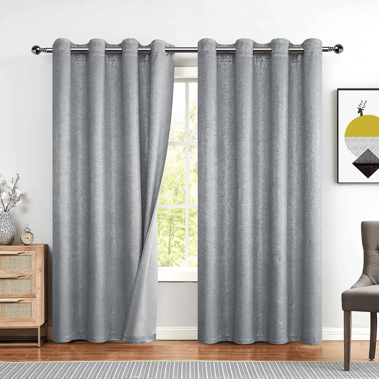 dxynlzq Gray Glitter Room Darkening Curtains Silver Metallic 75% ...