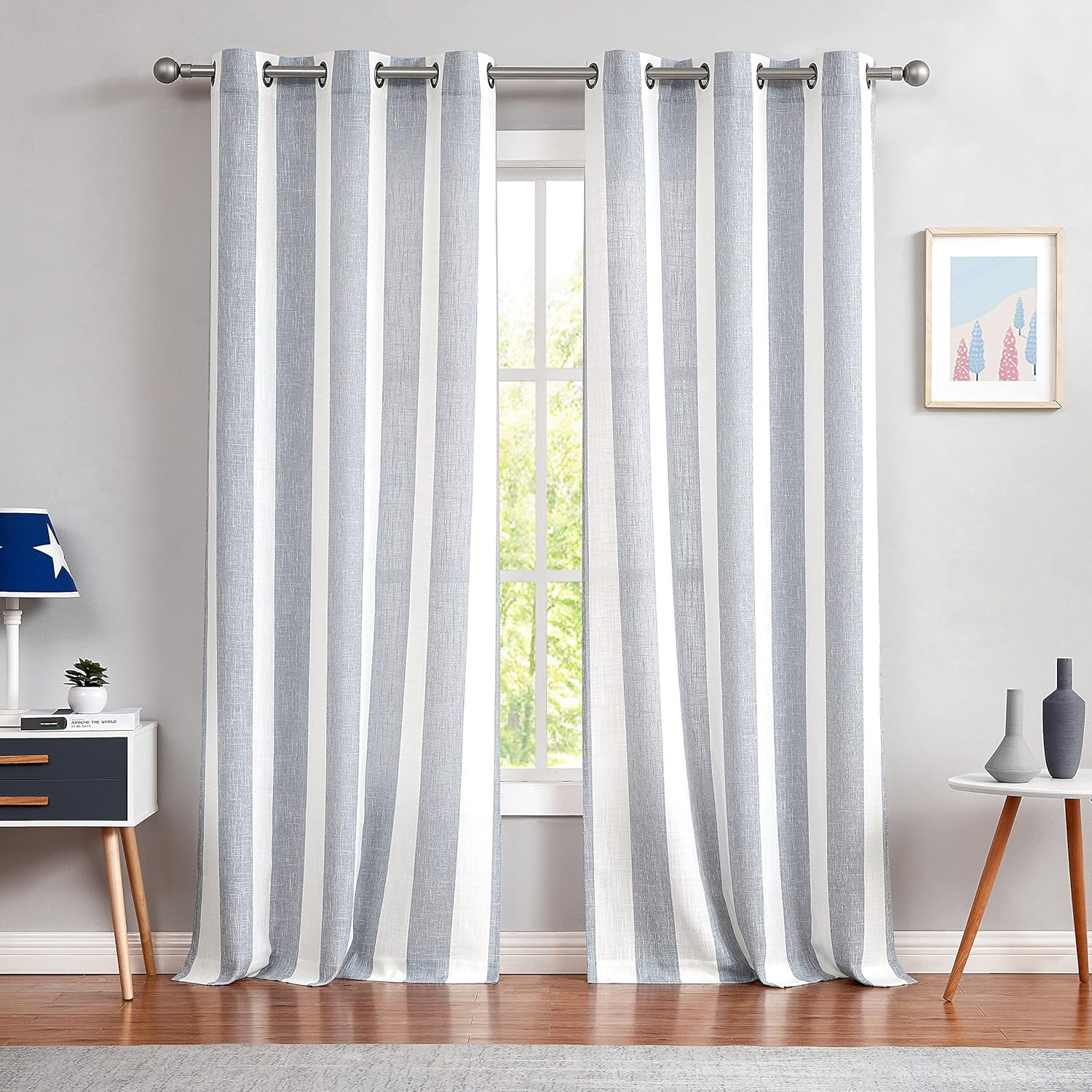 dxynlzq Gray Stripe Farmhouse Curtains Semi-Sheer Rayon Blend Heavy ...