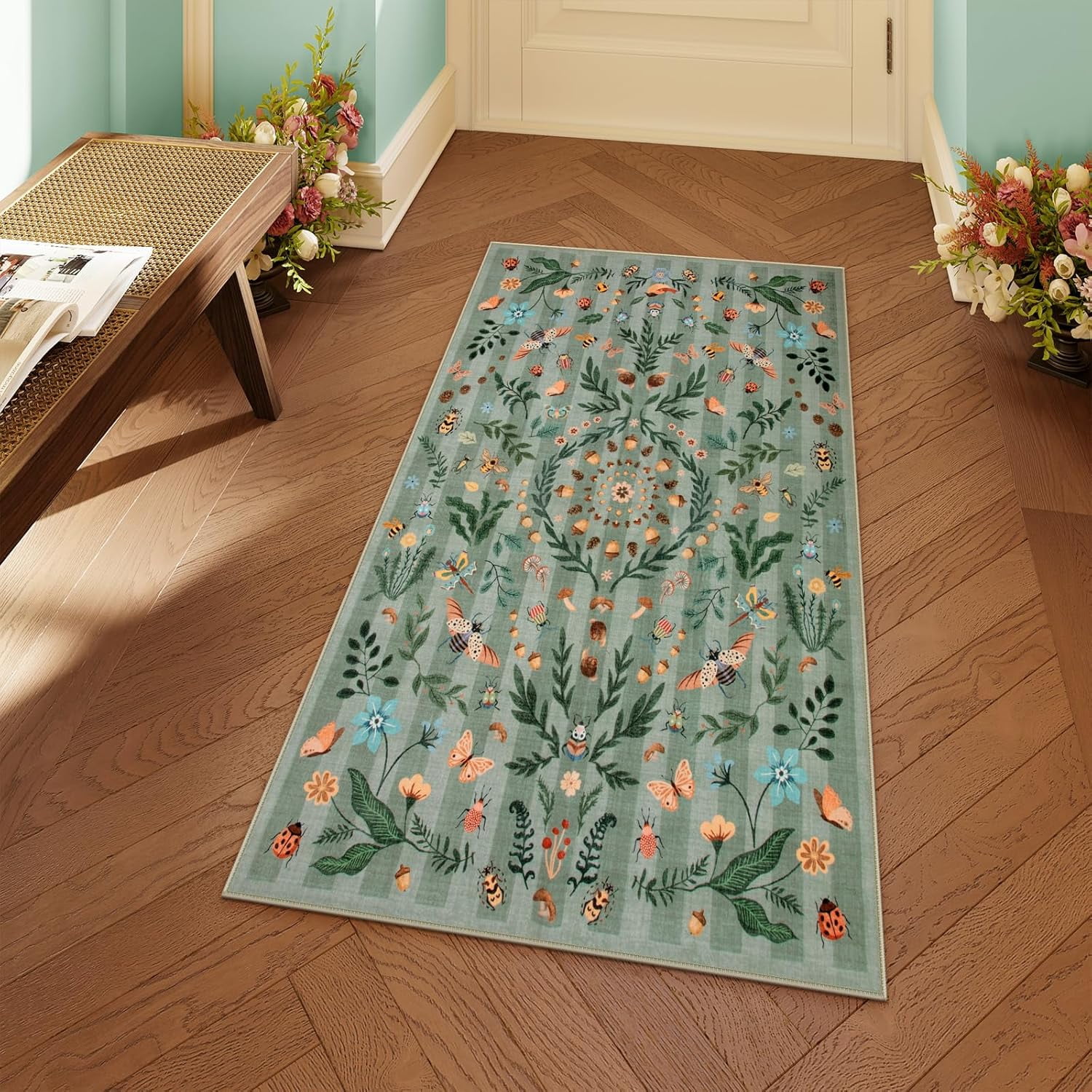 dxynlzq HIOPTY Insect Botanical 3x5 Washable for Entryway Soft Rug for ...