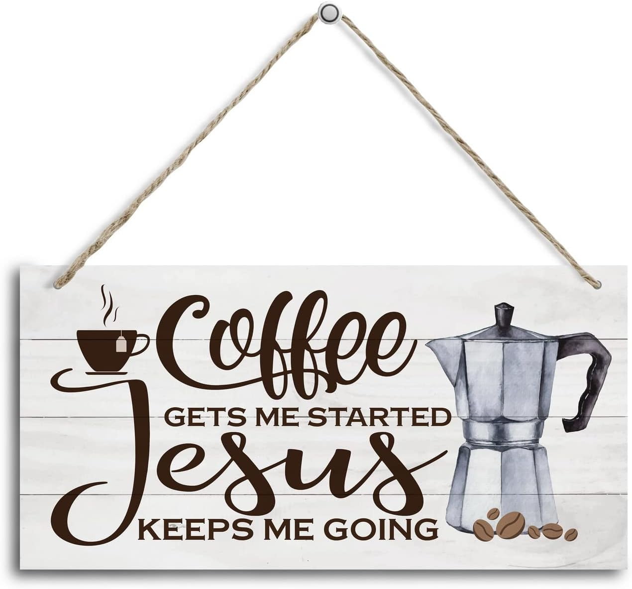 dxynlzq Hanging Coffee Wood Decor Sign Coffee Gets Me Started Jesus ...
