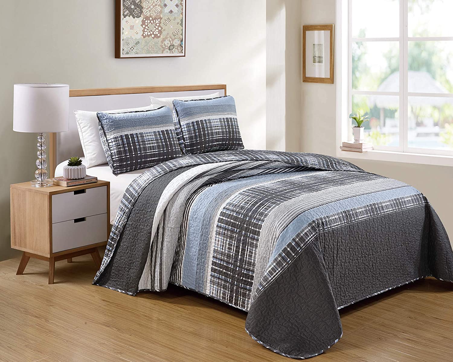 dxynlzq Home Charcoal White Light Grey Stripe Plaid Pattern Unisex ...