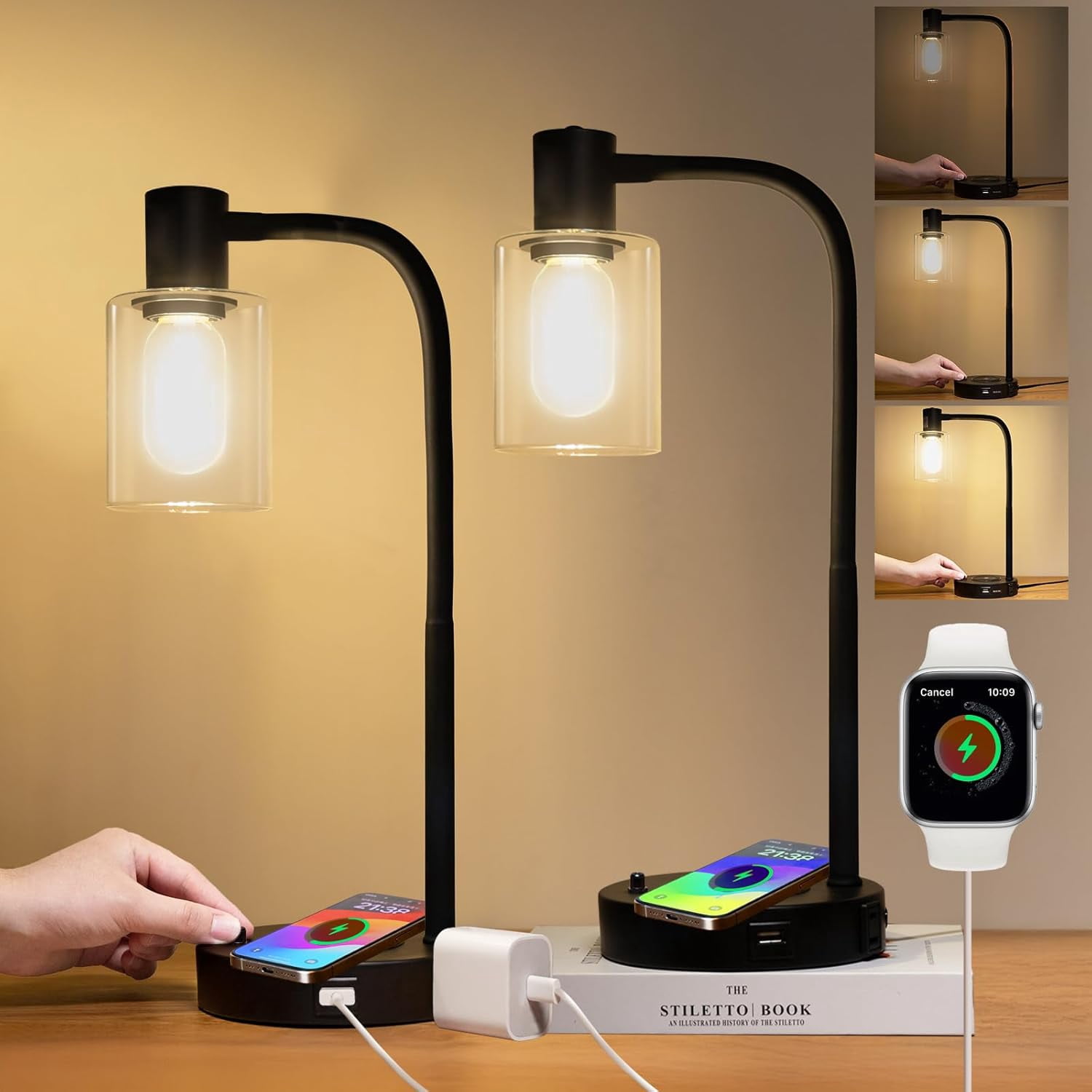 dxynlzq Industrial Table Lamp with Wireless Charing Fully Stepless ...