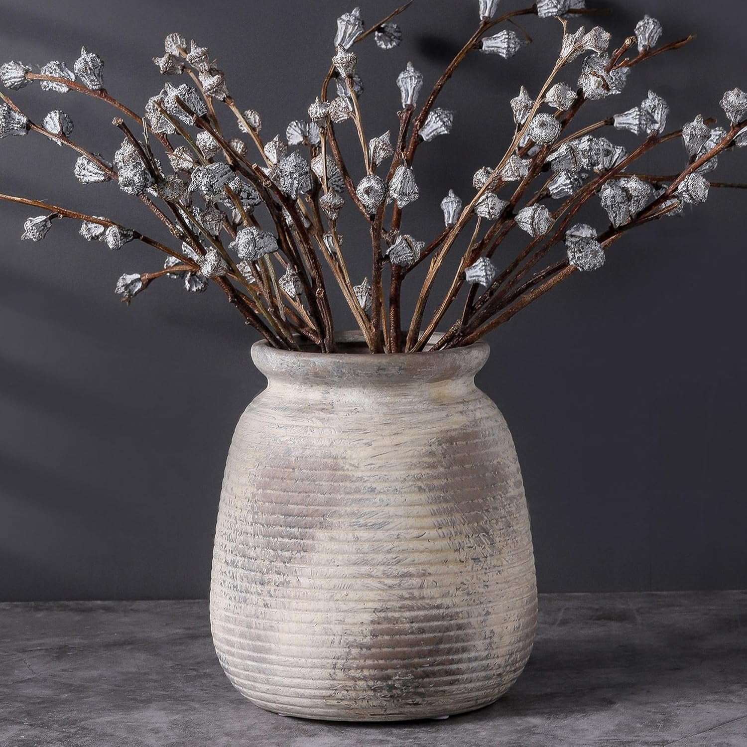 dxynlzq JKLCH LTKIF Ceramic Rustic Vase 7.48" Neutral Wide Vase Decor ...