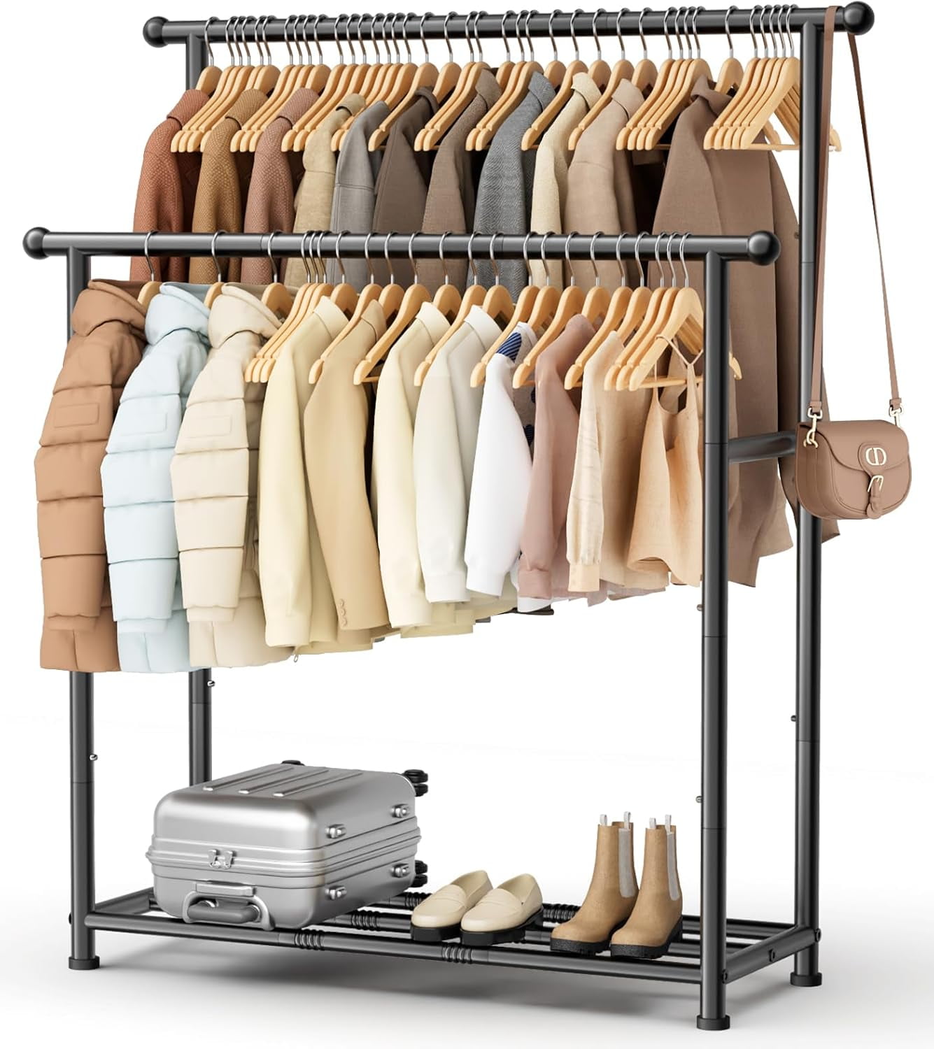 dxynlzq JKLCH LTKIF Double Rods Garment Rack Heavy Duty Clothing Rack ...
