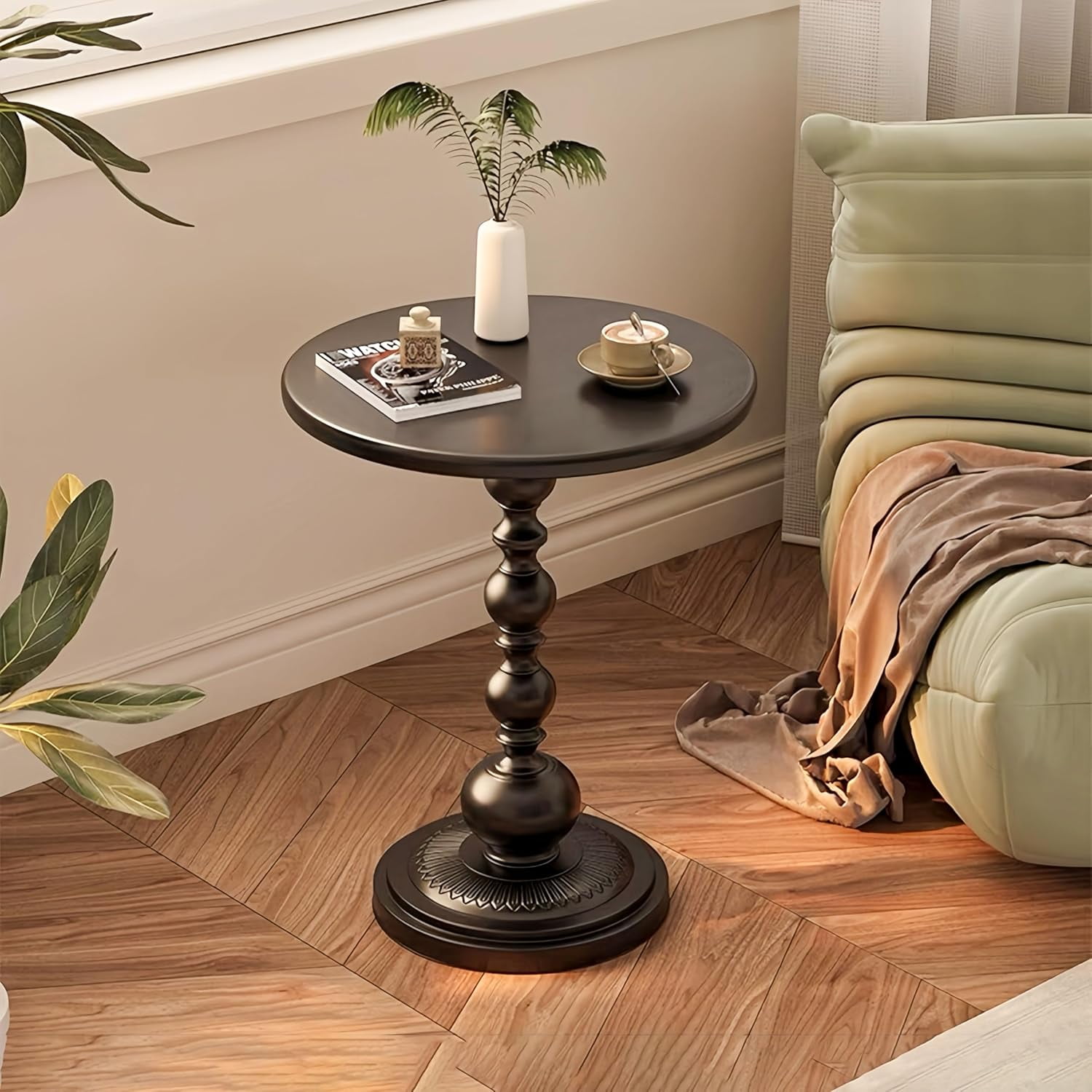 dxynlzq JKLCH Metal Small End Table Vintage Matte Black Round Side ...
