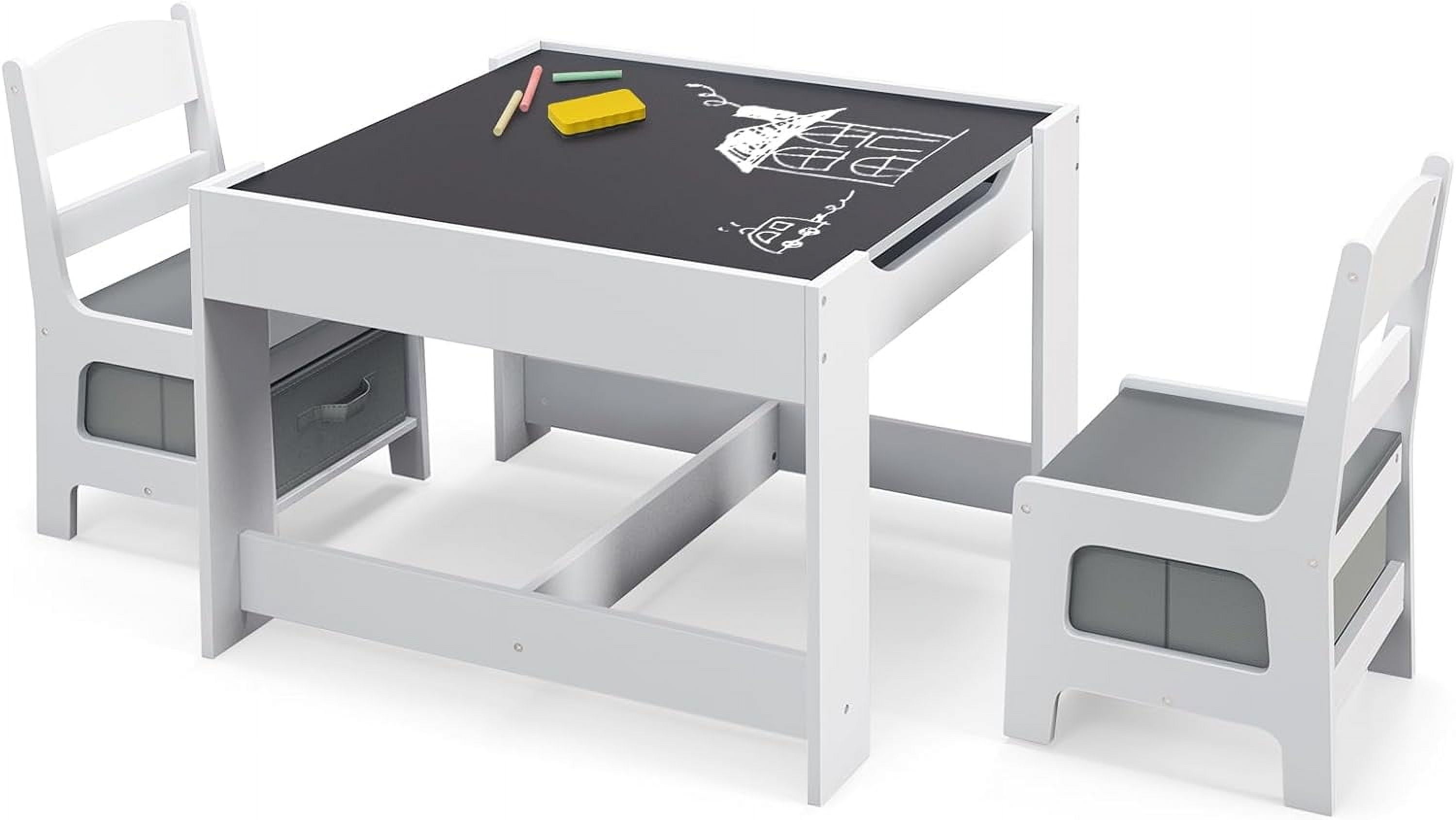 dxynlzq Kids Wood and 2 Chairs Set with Blackboard & Storage Drawers ...