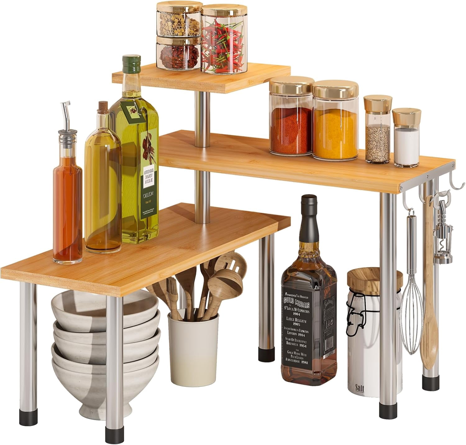 sasyxdc Kitchen Corner Shelf Countertop Organizer with Hooks Adjustable ...