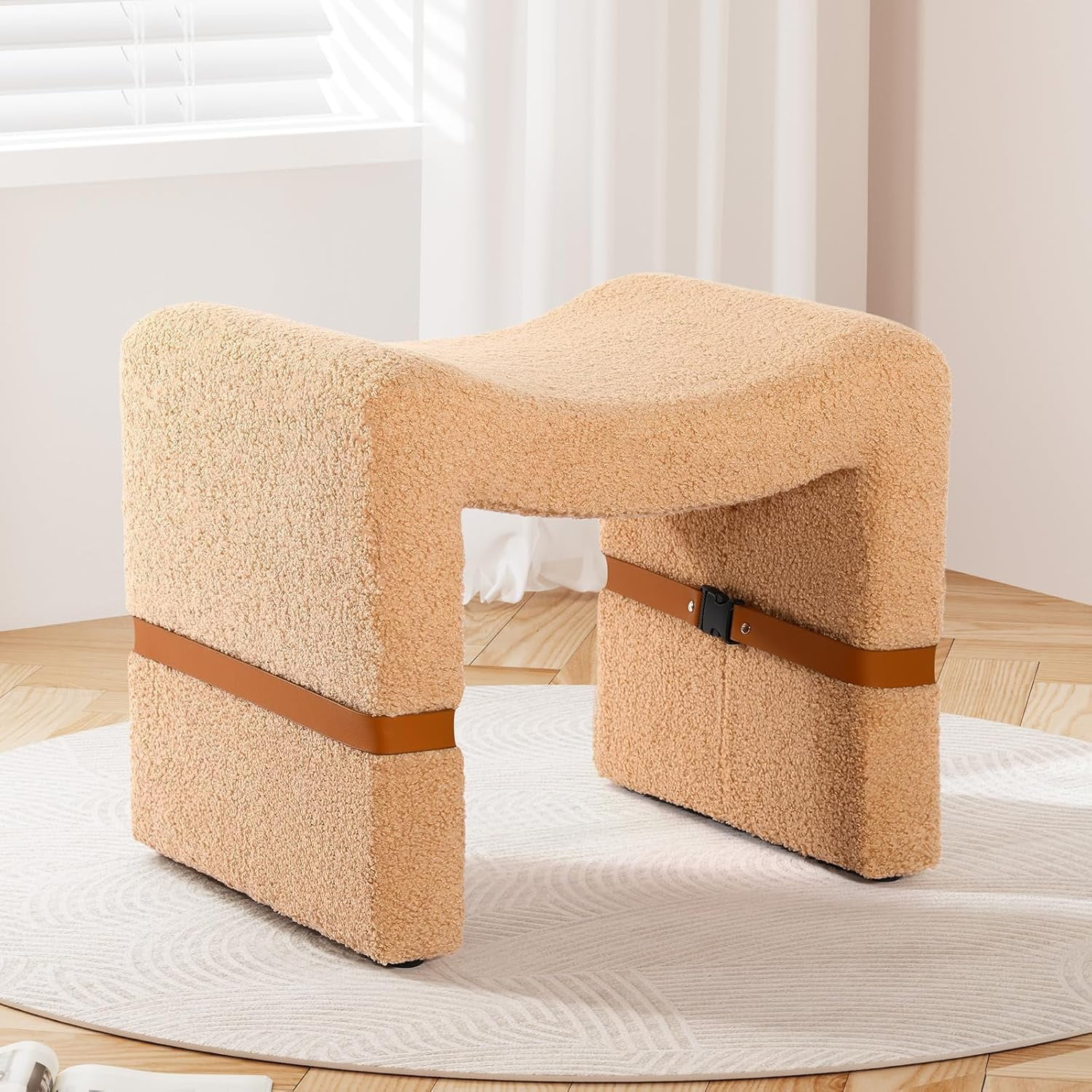 dxynlzq LTKIF Vanity Stool Chair Sherpa M-Shaped Ottoman Foot Rest with ...