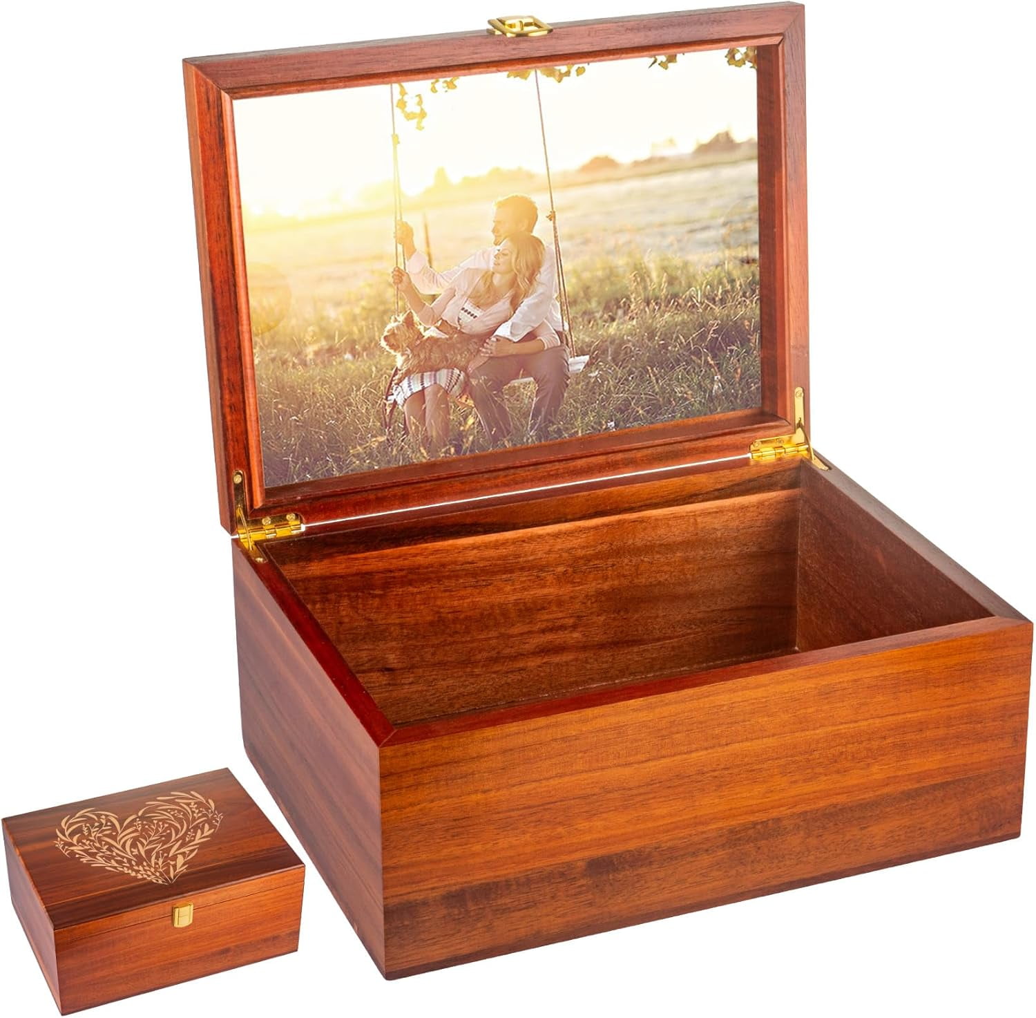 dxynlzq Larger Wooden Memory Keepsake Boxes With Hinged Lids and photo ...