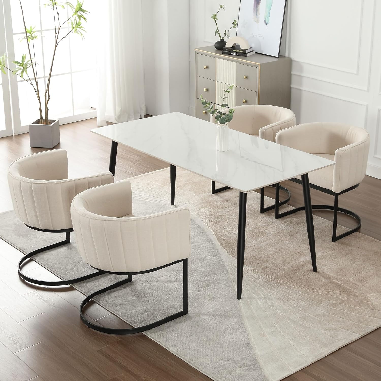 dxynlzq Linen Fabric Dining Chairs Comfy & Dining Room Chairs with Arms ...