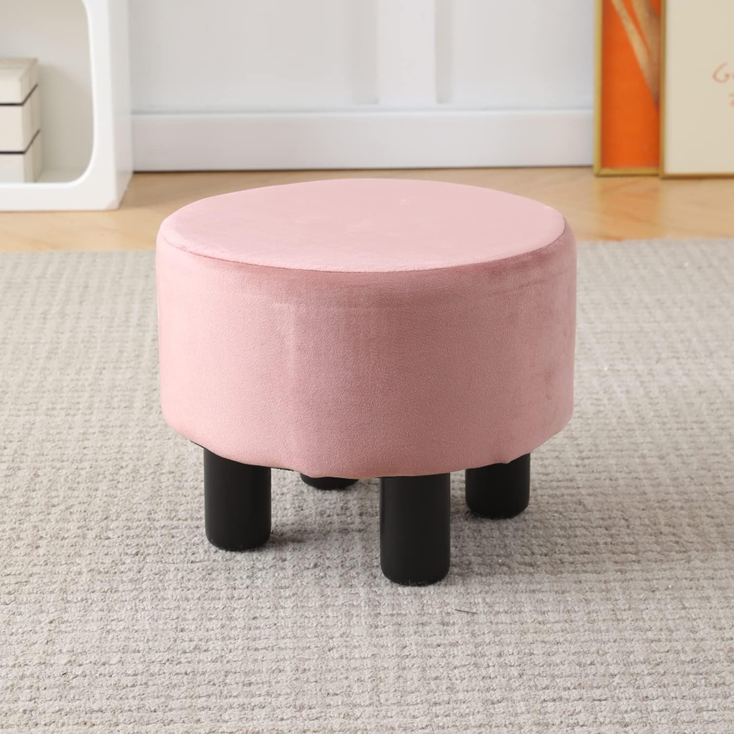 dxynlzq Linen Ottoman Round Footrest Stool Upholstered Step Stool ...