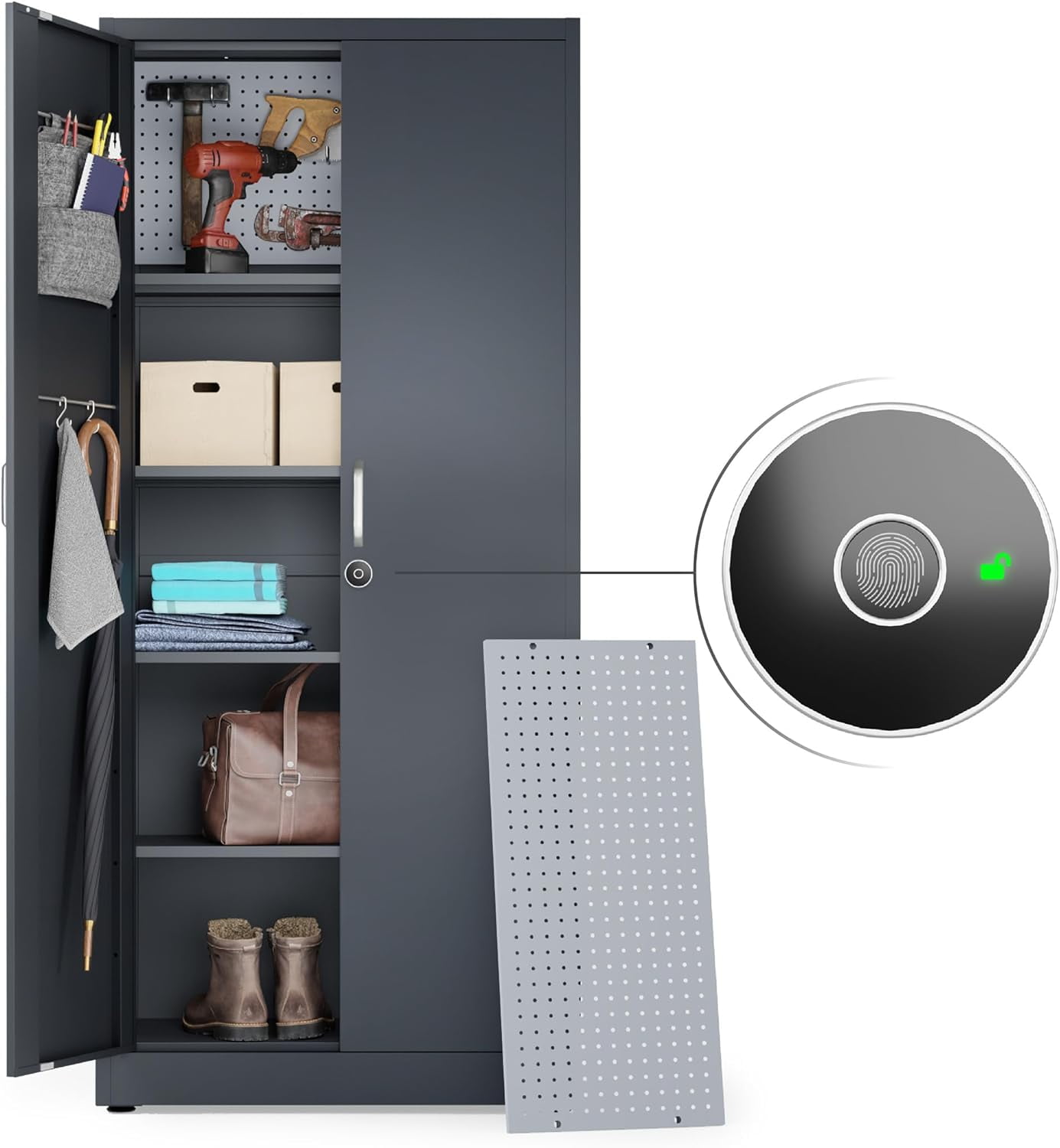 dxynlzq Locking Metal Garage Storage Cabinet with Doors and Shelves ...